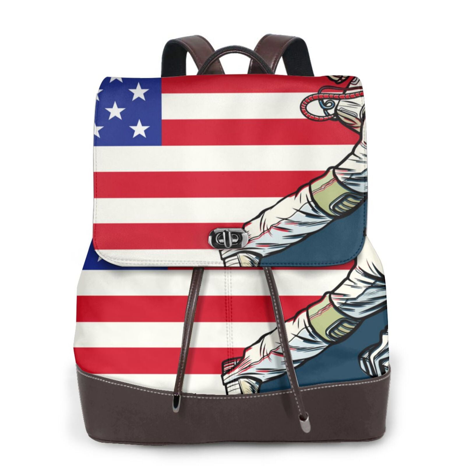 Honeii American Astronaut Runs Forward rint Leather Backpack,Trendy ...