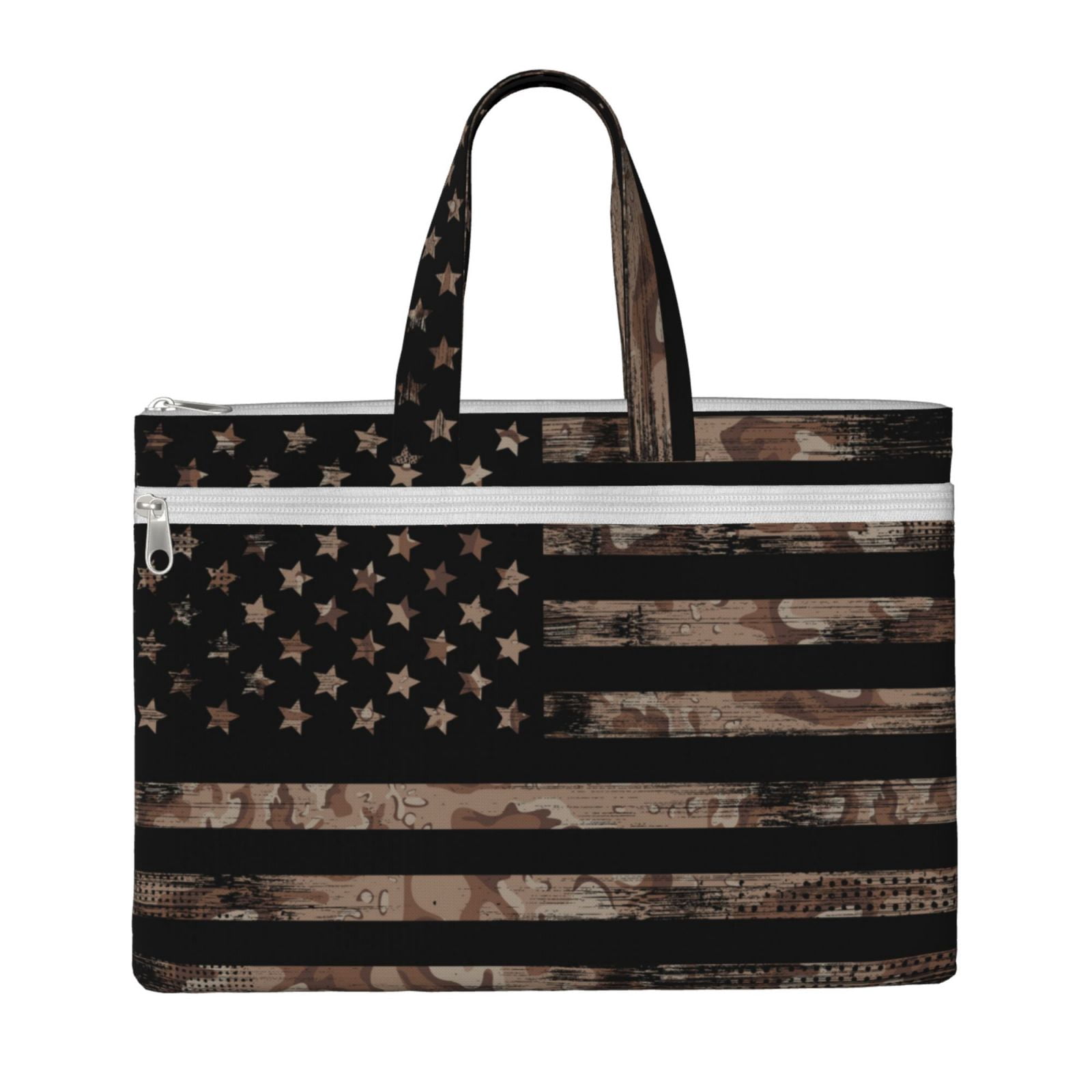 Honeii American Flag with Desert Camouflage Print Canvas Tote Bag with ...