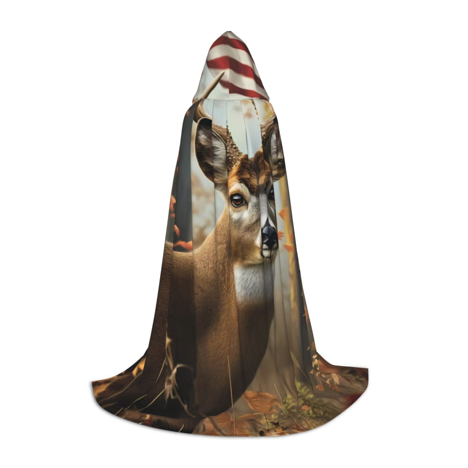 Honeii American Wildlife Deer Forest Print Poncho Cape, Cloak Coat ...