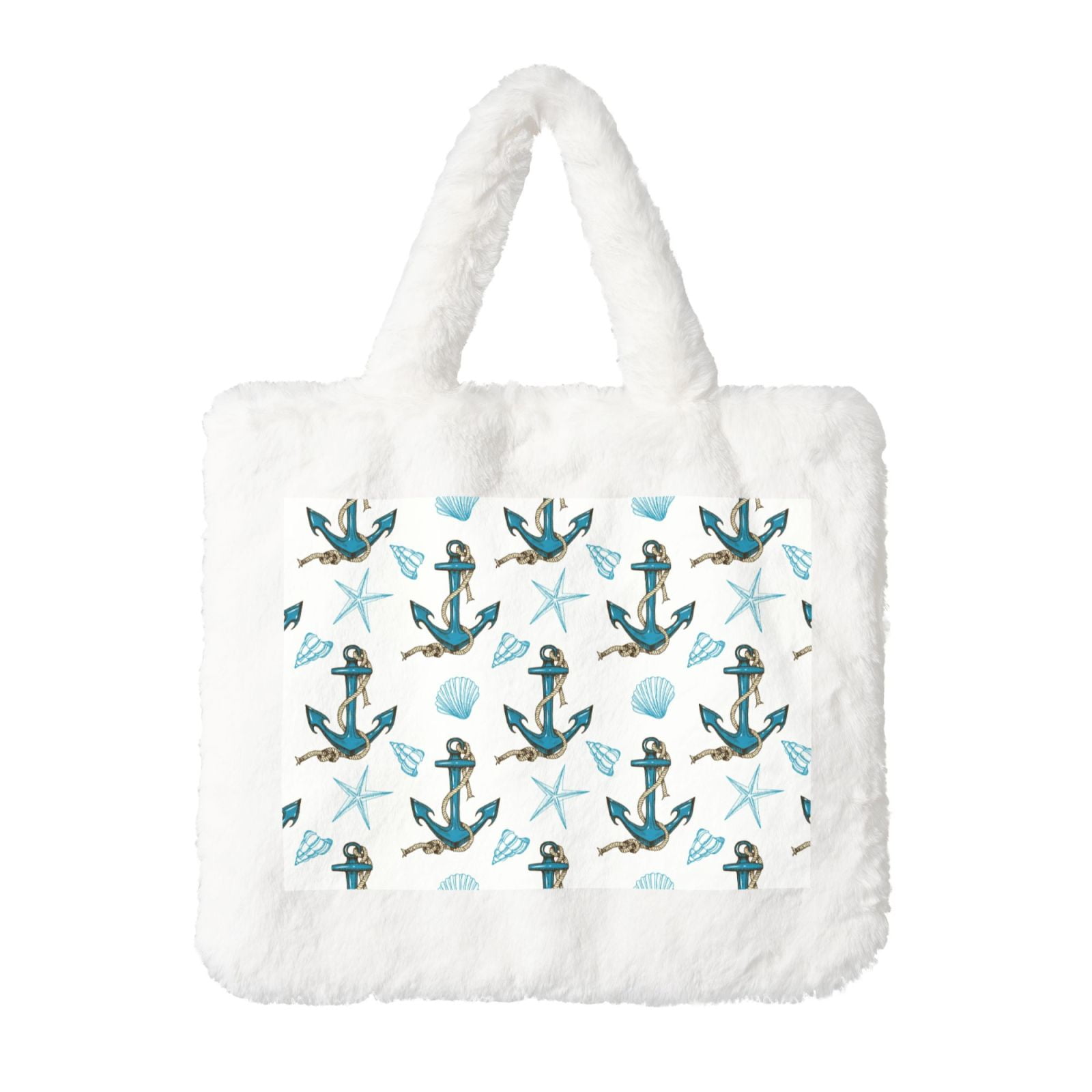 Honeii Anchors And Shells Print Fluffy Shoulder Bag Plush Bags Women ...