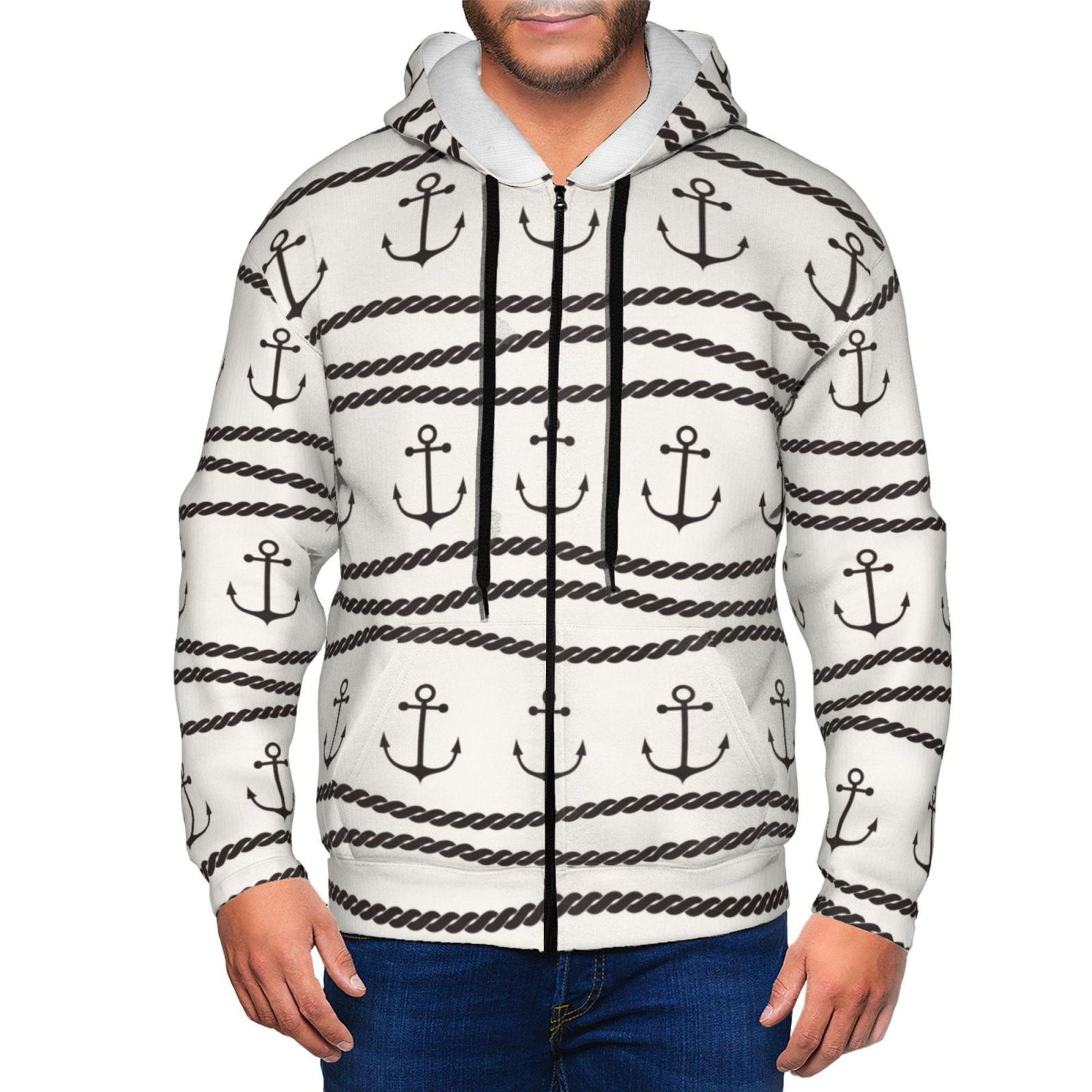 Honeii Anchors and Ropes Print Hoodies for Men, Pullover & Full Zip ...