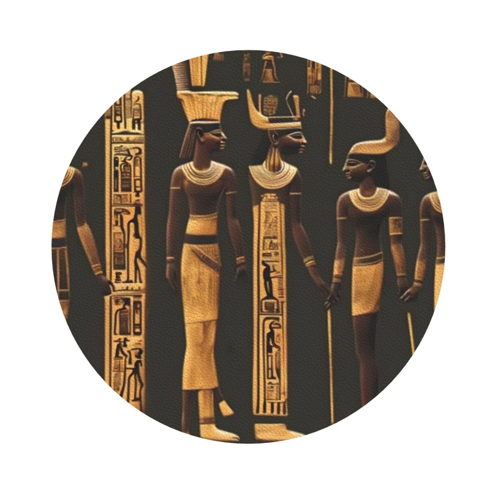 Honeii Ancient Egyptian Hieroglyph Print Leather Coaster Set of 6 ...
