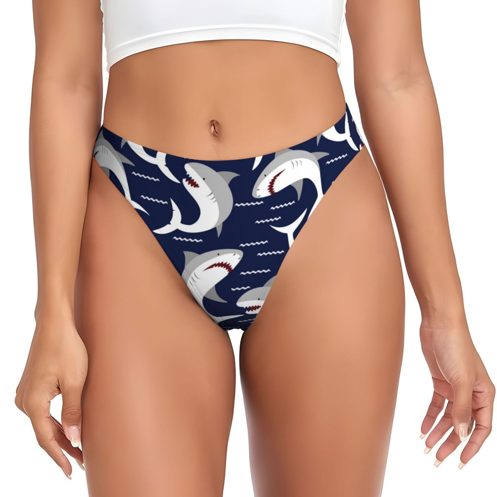 Honeii Angry Shark G-String Thongs for Women Polyester Panties Stretch T-back Tangas Low Rise ...