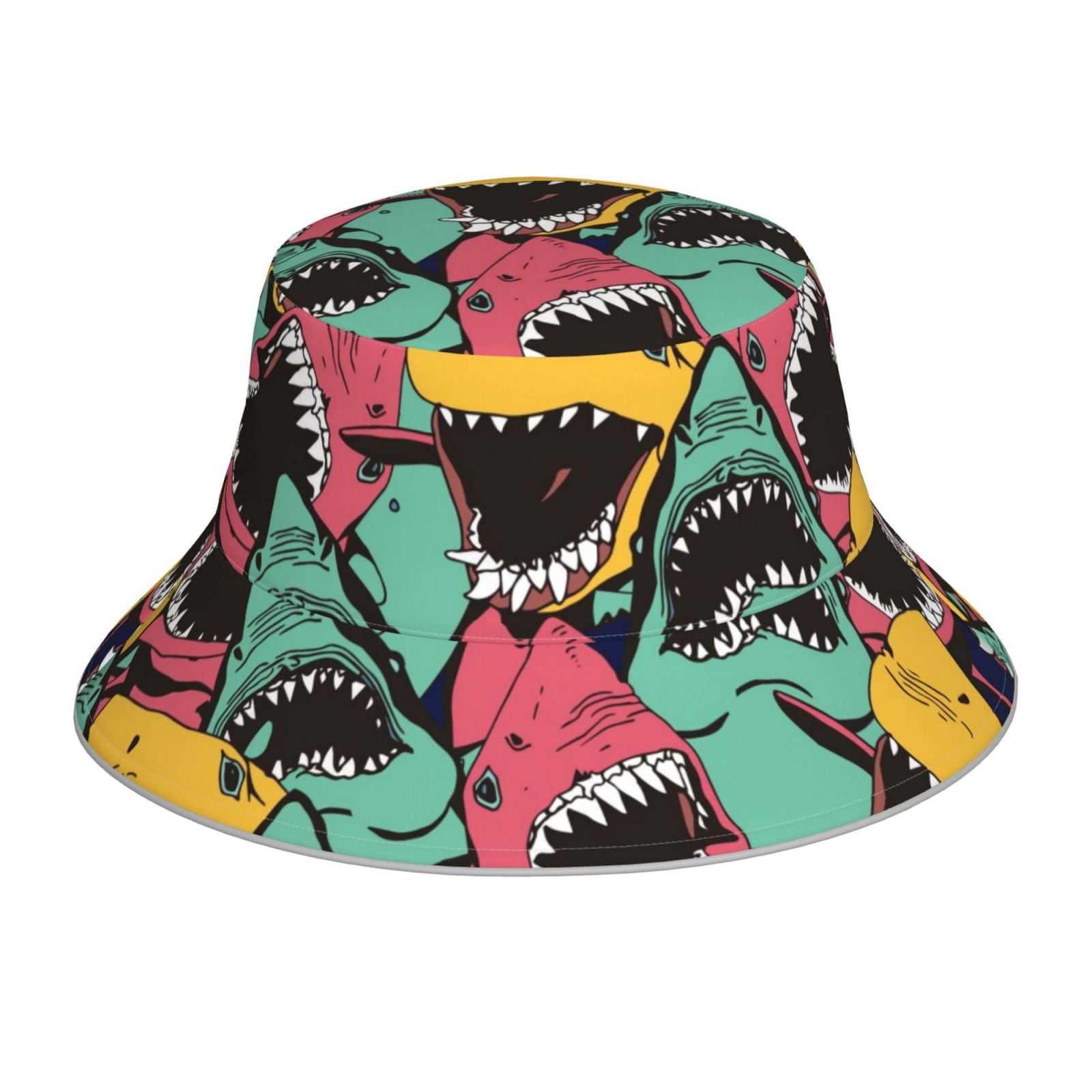 Honeii Angry Shark Pattern for Unisex Bucket Hat Waterproof Rain Hat ...
