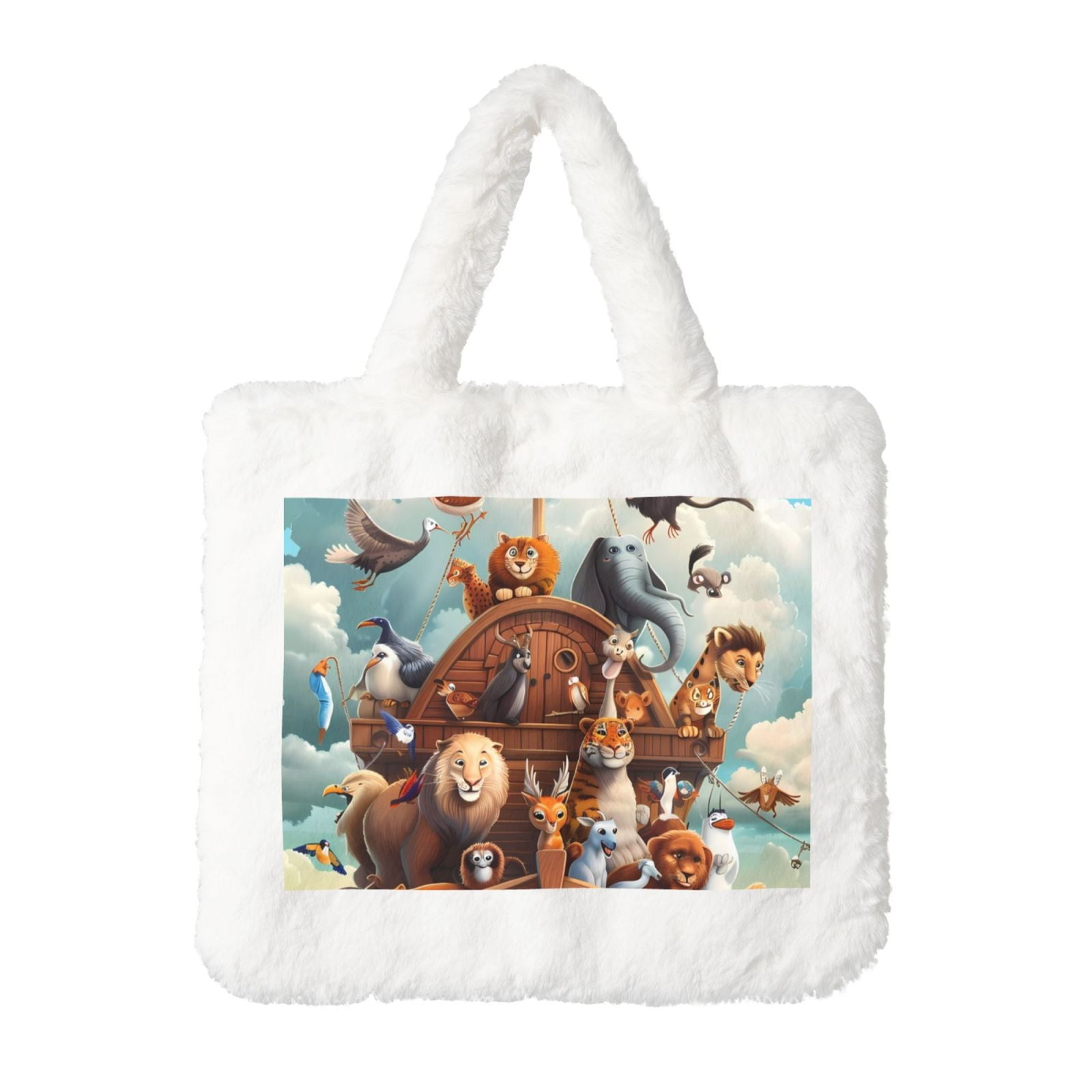 Honeii Animal Filled Noahs Ark Print Fluffy Shoulder Bag Plush Bags ...