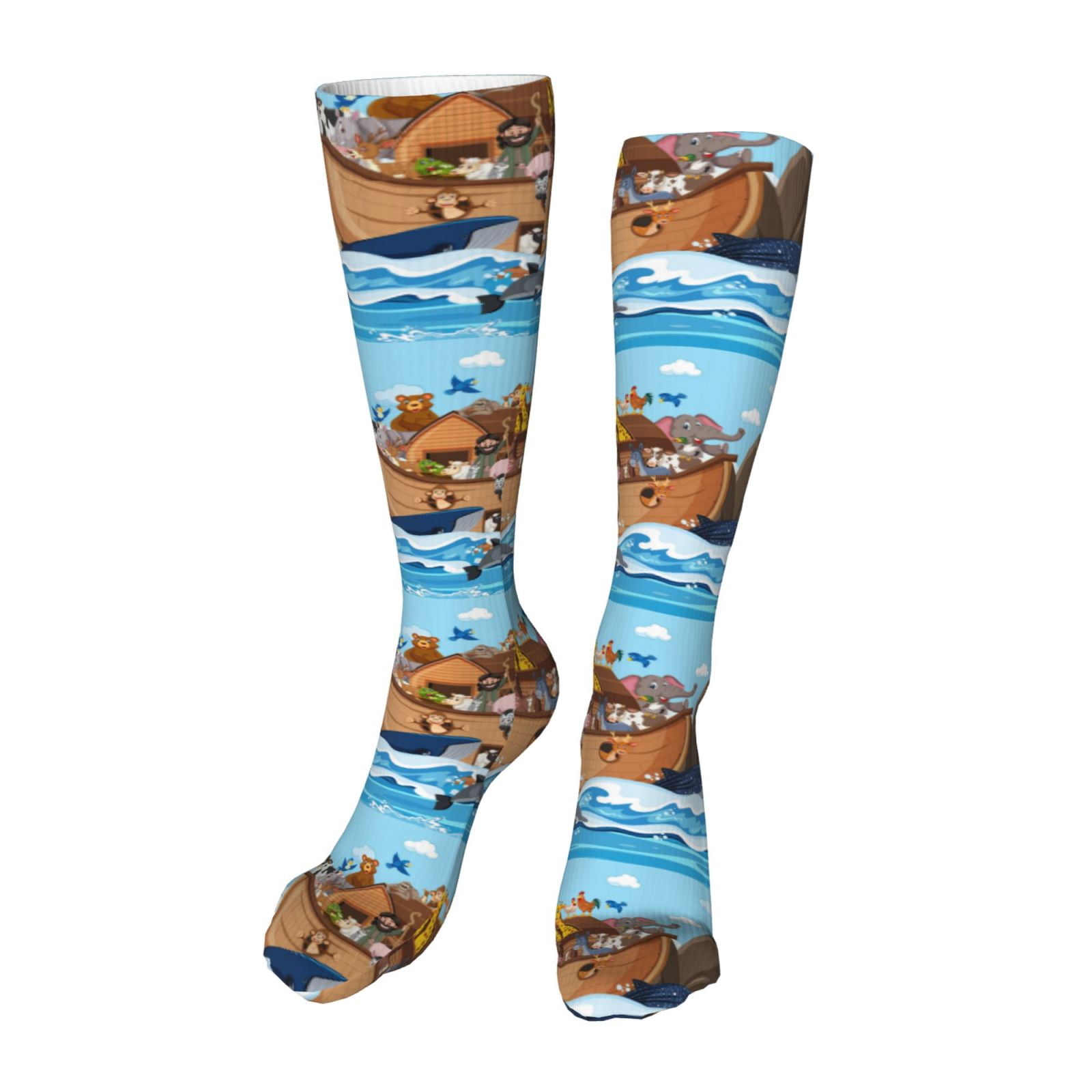Honeii Animals on Noah's Ark Floating Print Calf Socks Sports Socks ...