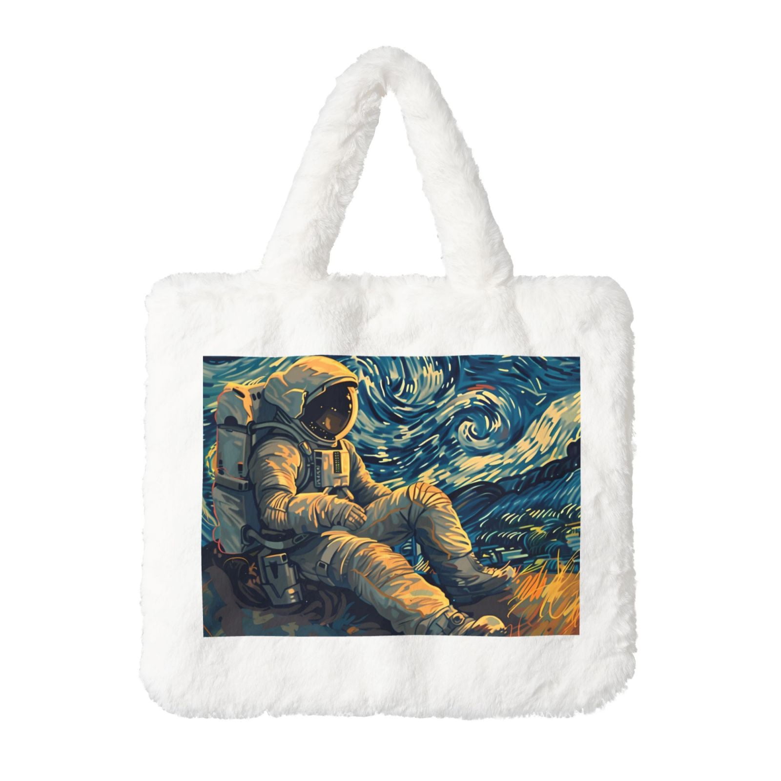 Honeii Astronaut Starry Night Print Fluffy Shoulder Bag Plush Bags ...
