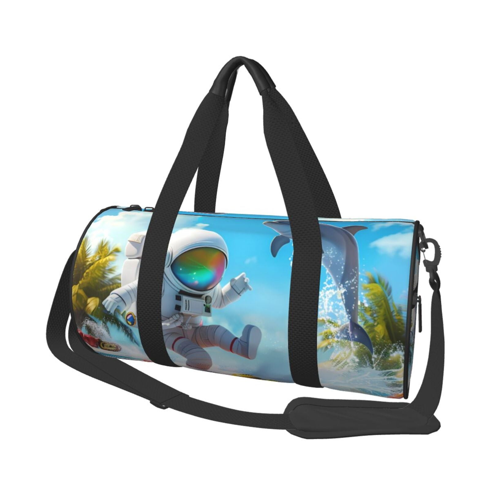 Honeii Astronaut Tropical Dolphin Print Duffle Bag and Adjustable Strap,Foldable Travel Duffel ...