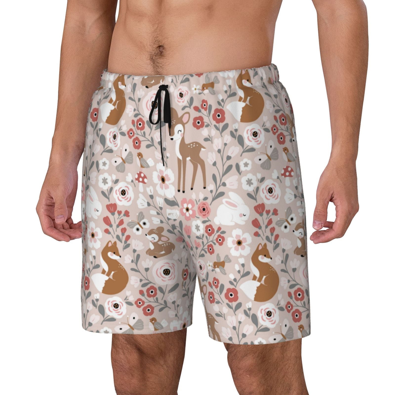Honeii Autumn Floral Deer Print Men's Swim Shorts,Mens Swim Trunks ...