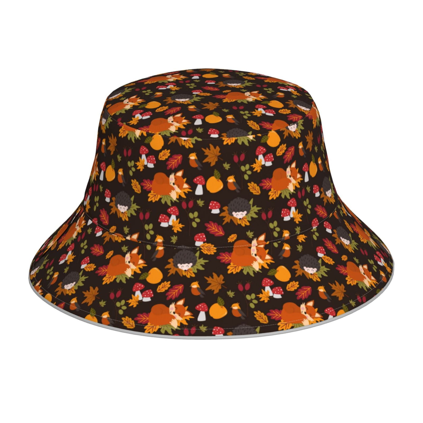 Honeii Autumn Hedgehog and Fox Cute for Unisex Bucket Hat Waterproof ...