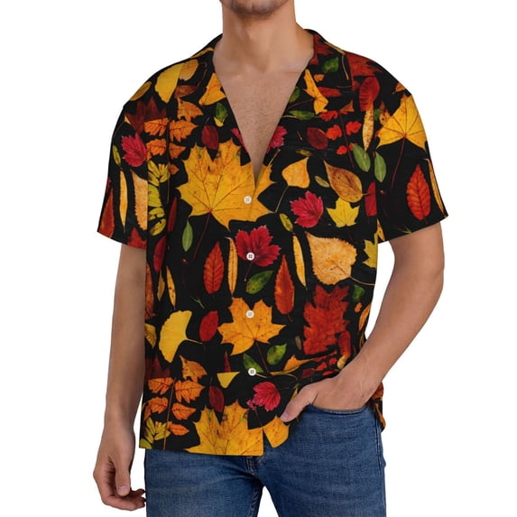 Honeii Autumn Maple Leaves A for Men's Short-Sleeved Button-Up Collared ...