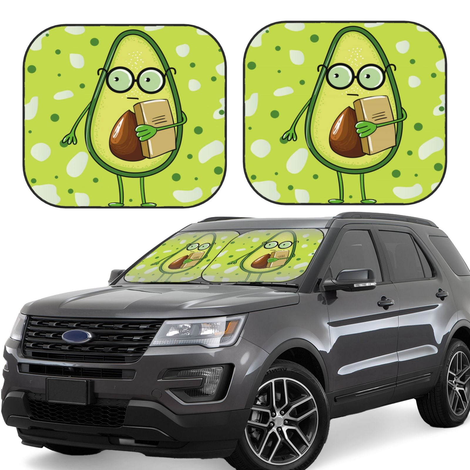 Honeii Avocado with Glasses Print Foldable Car Sun Shade for Windshield ...