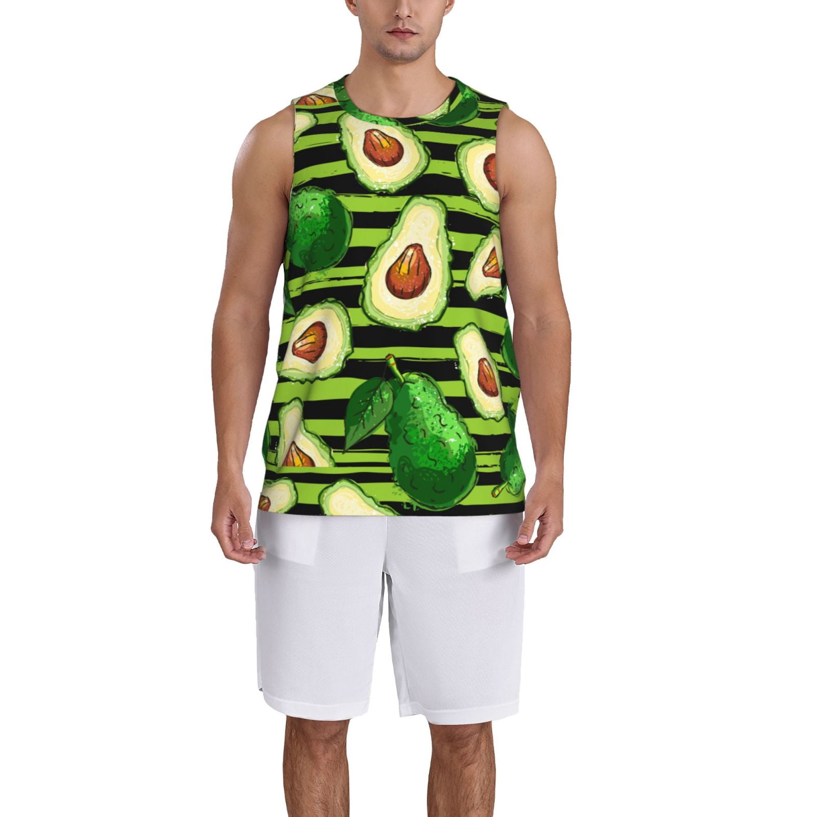 Honeii Avocado Green Striped print basktball shirt for men and women ...