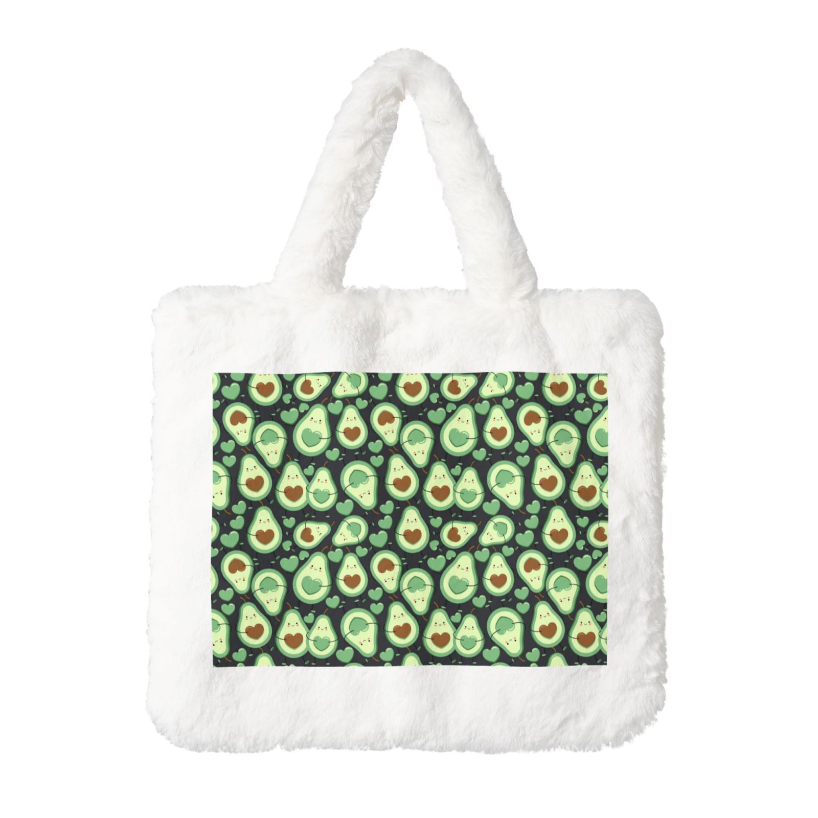 Honeii Avocado Heart Print Fluffy Shoulder Bag Plush Bags Women Ladies ...