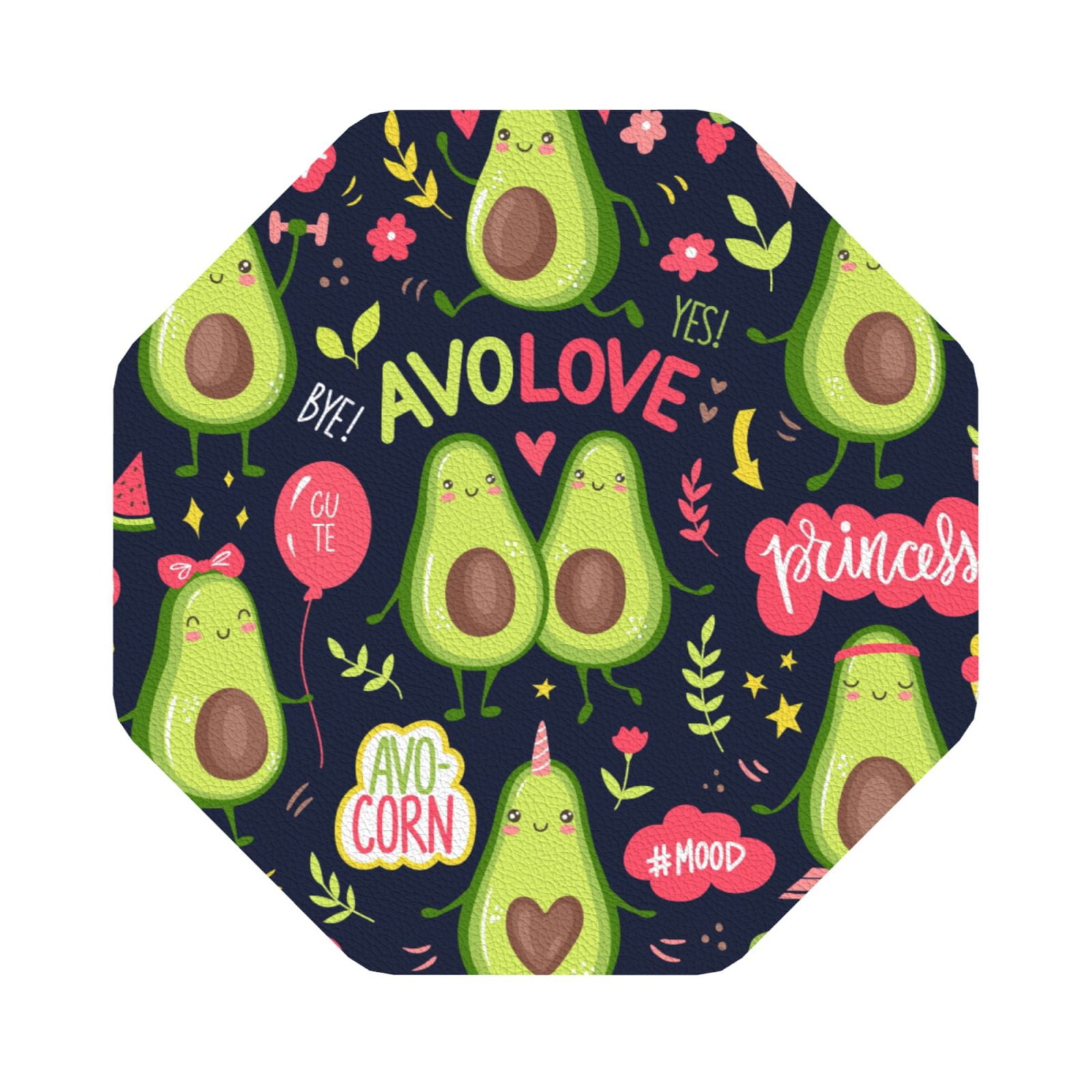 Honeii Avocado Love Print Leather Coaster Set of 6, Ideal for Safeguarding Your Furniture from ...