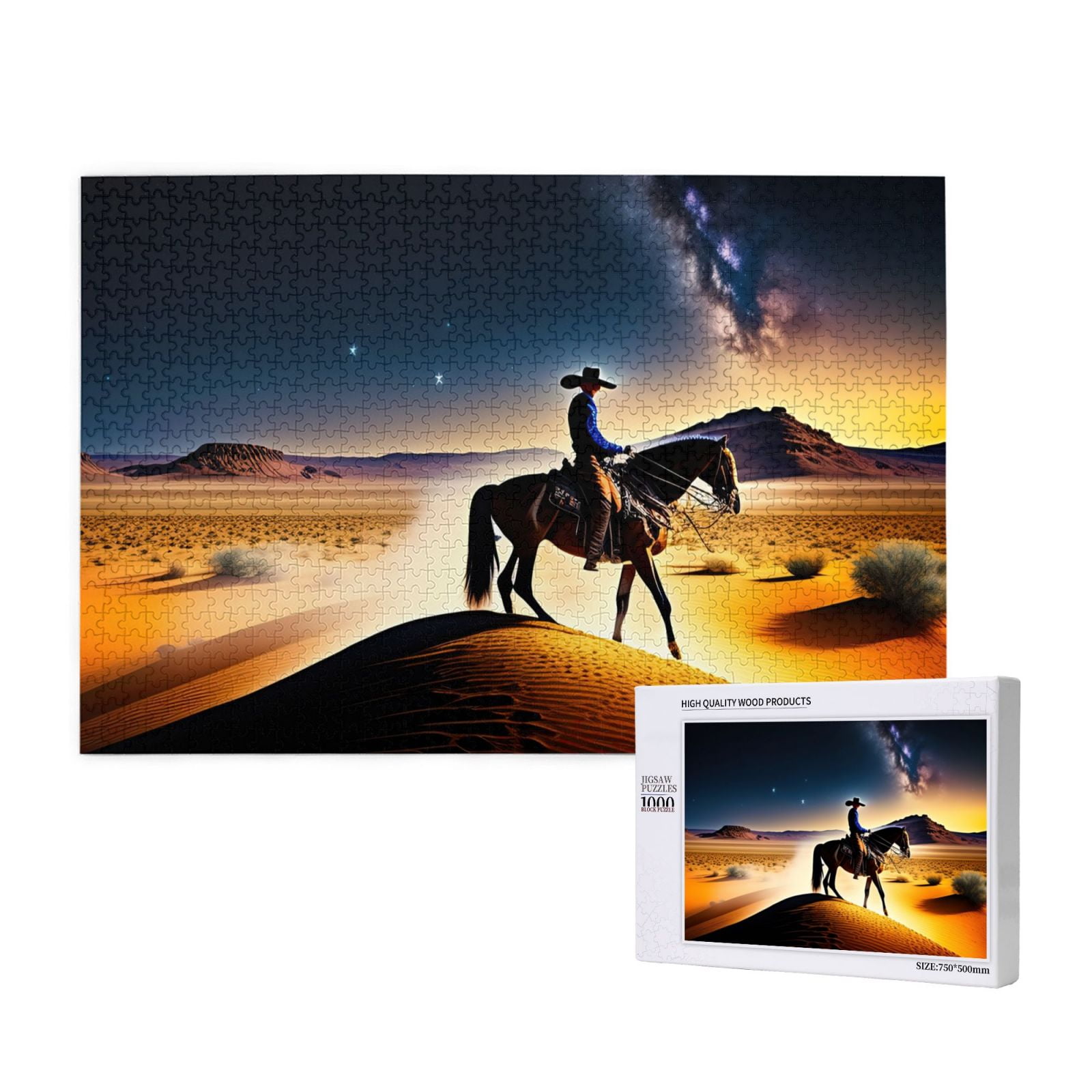 Honeii Azure Sky Western Desert Cowboy Pattern 1000 Piece Puzzles for ...