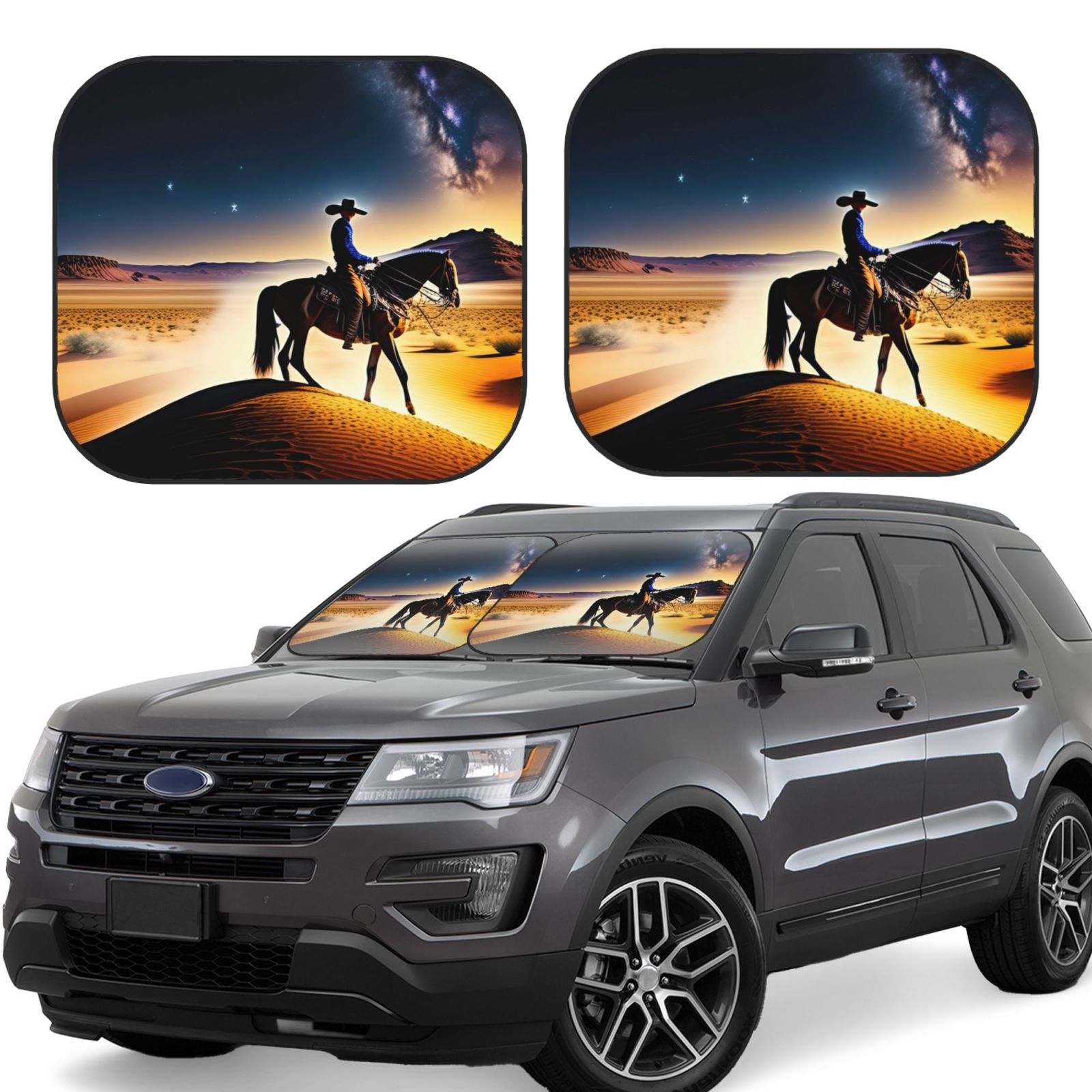 Honeii Azure Sky Western Desert Cowboy Print Foldable Car Sun Shade for ...