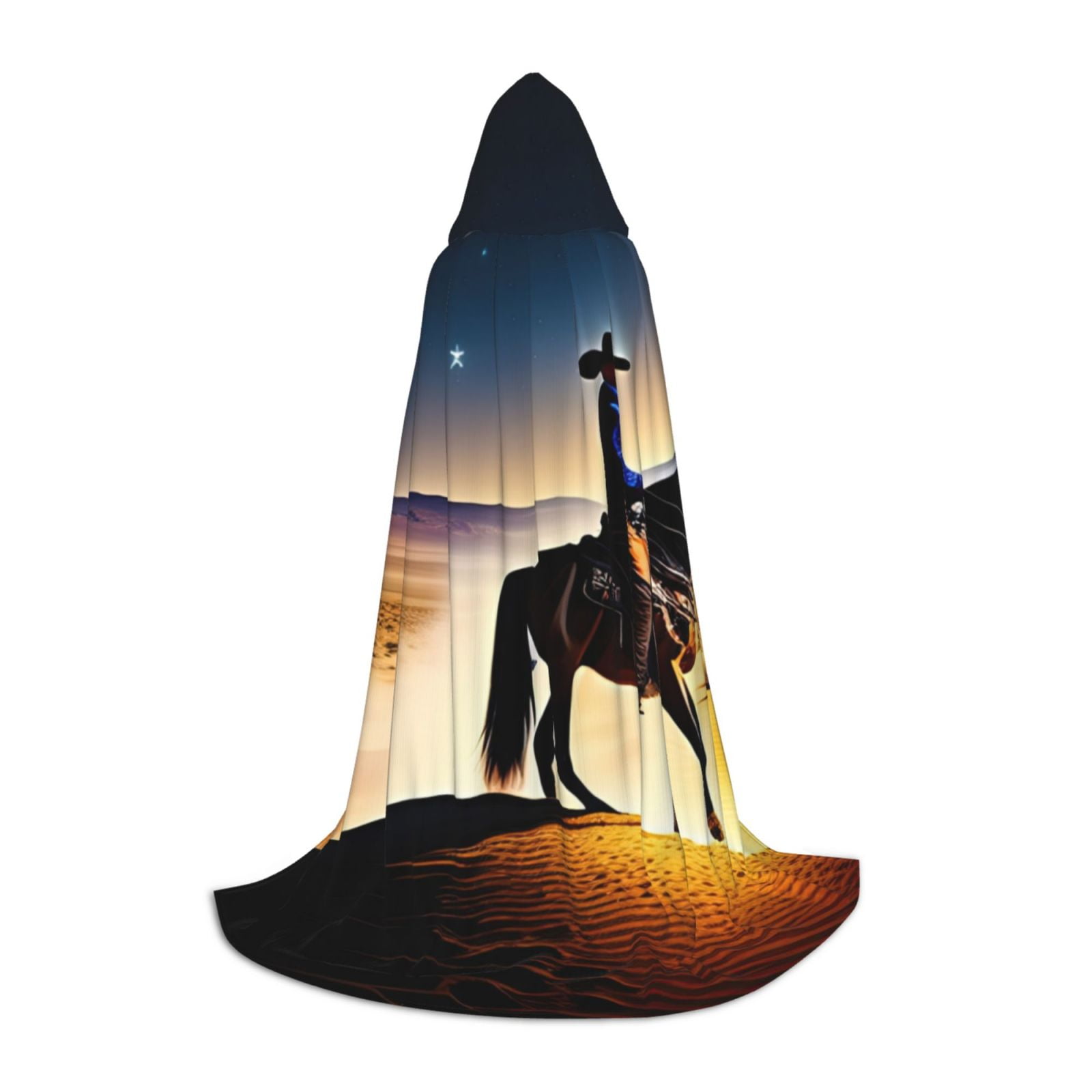 Honeii Azure Sky Western Desert Cowboy Print Poncho Cape, Cloak Coat ...