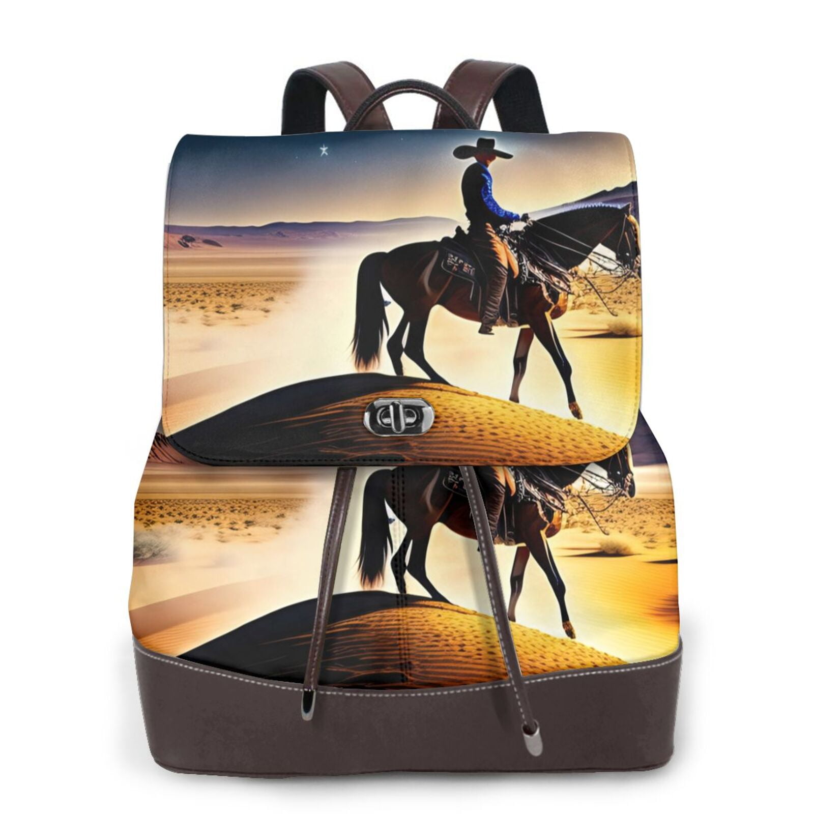 Honeii Azure Sky Western Desert Cowboy rint Leather Backpack,Trendy ...