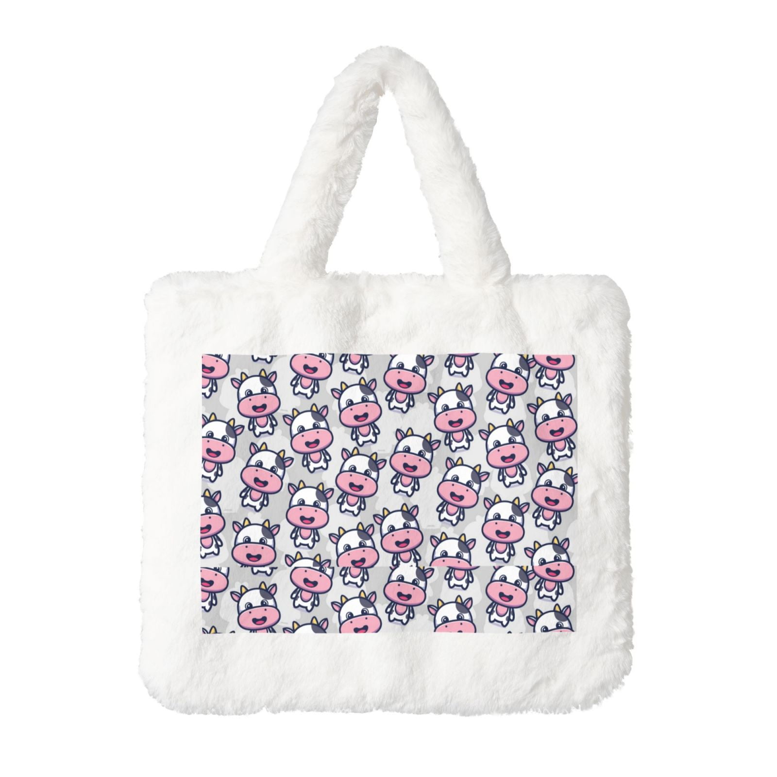 Honeii Baby Cow Print Fluffy Shoulder Bag Plush Bags Women Ladies Tote ...