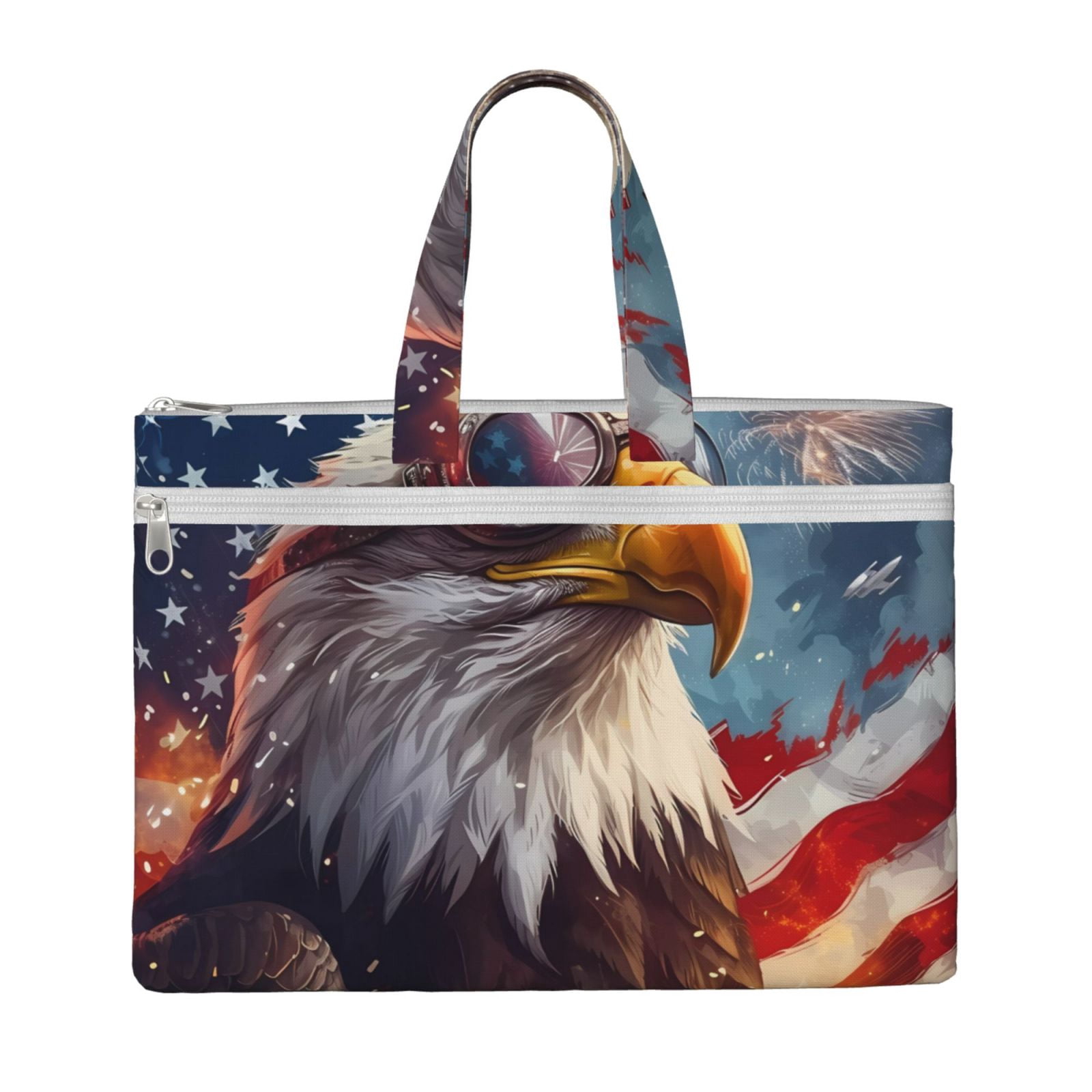 Honeii Bald Eagle Pilot Print Canvas Tote Bag with Compartments Laptop ...