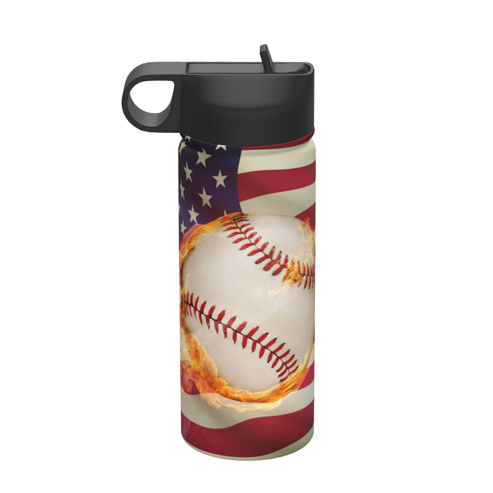 Honeii Baseball Ball With Flag Print 18 oz Insulated Water Bottle with ...