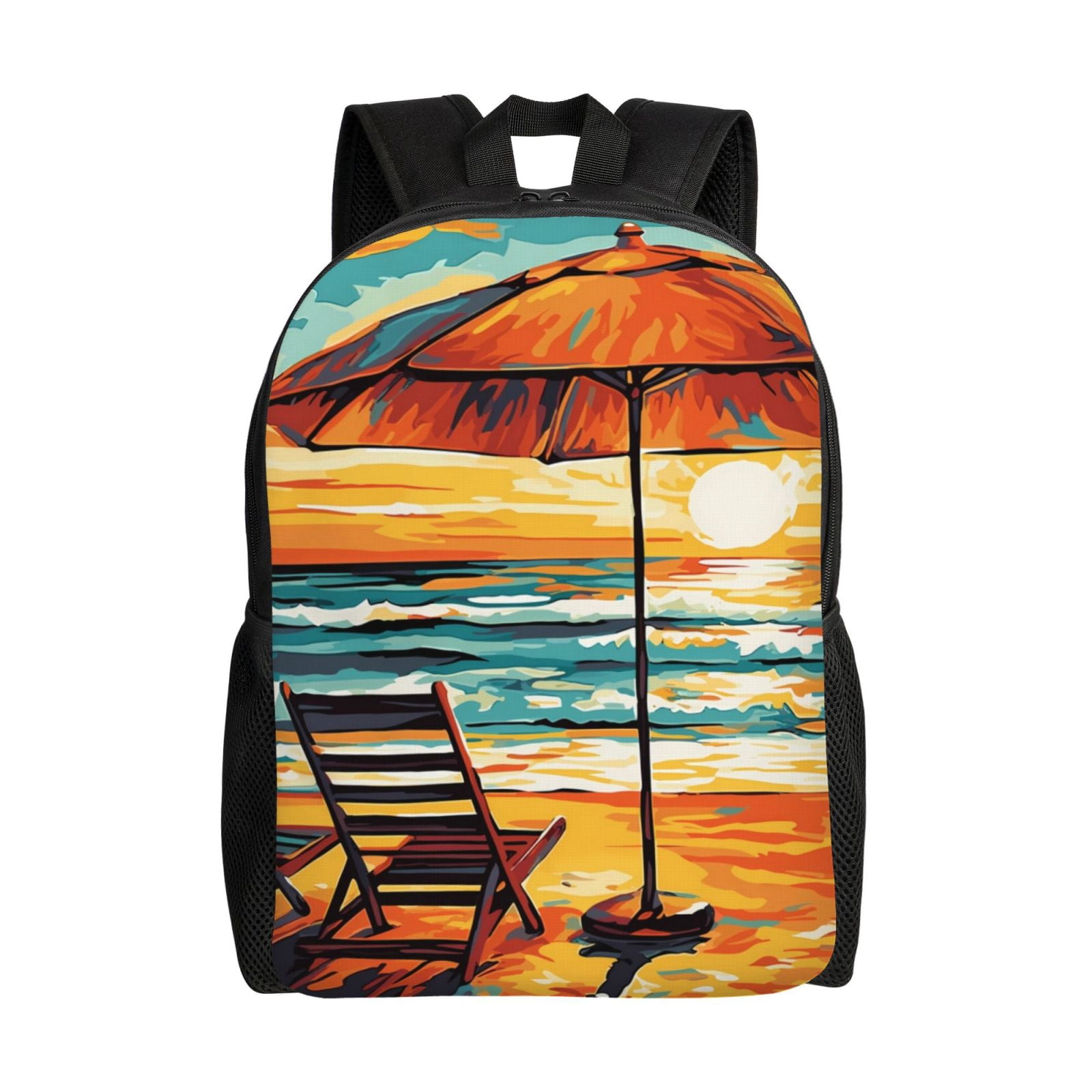 Honeii Beach Umbrella Sunset Print Laptop Backpack for Work, College ...