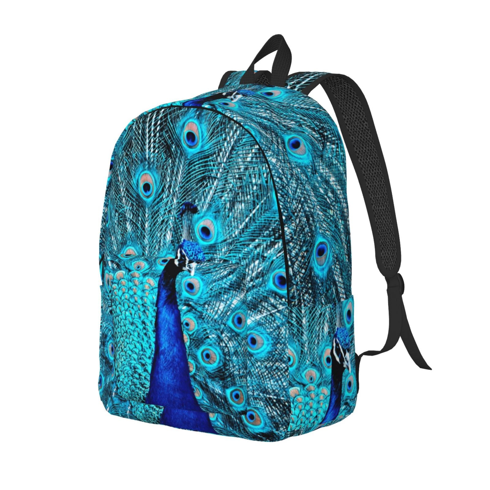 Honeii Beautiful Blue Peacock Print Canvas Backpack for School ...