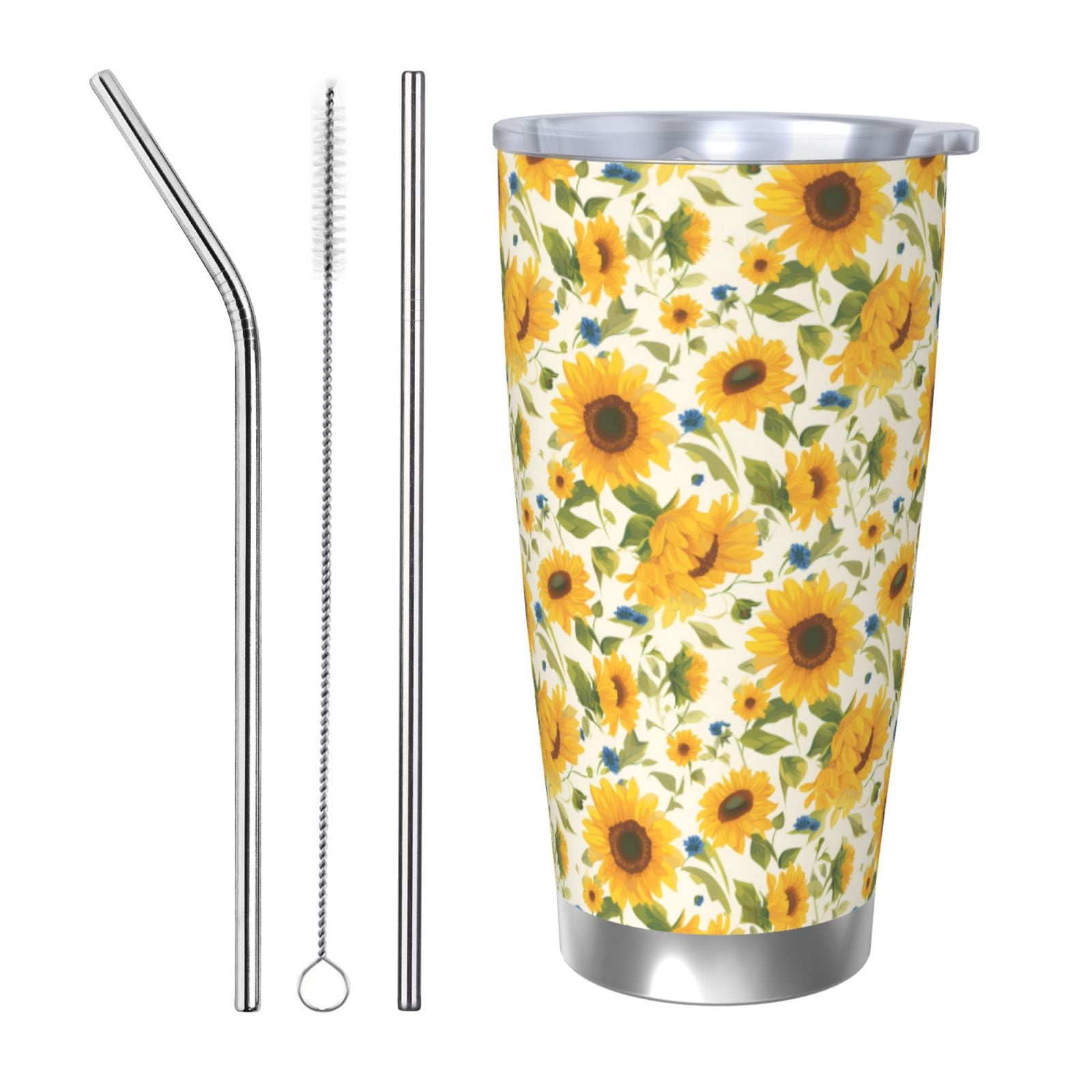 Honeii Beautiful Countryside Sunflower Print 20OZ Car Cup, Insulated ...