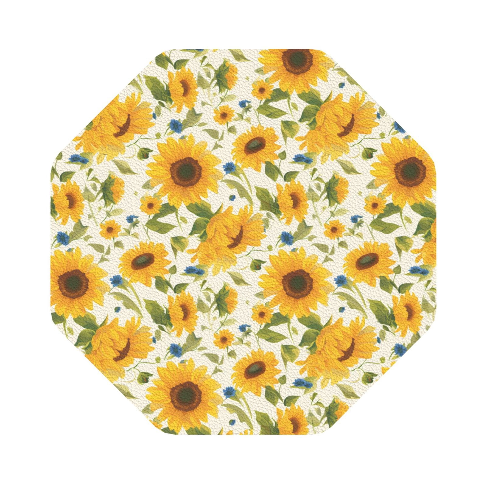 Honeii Beautiful Countryside Sunflower Print Leather Coaster Set of 6 ...