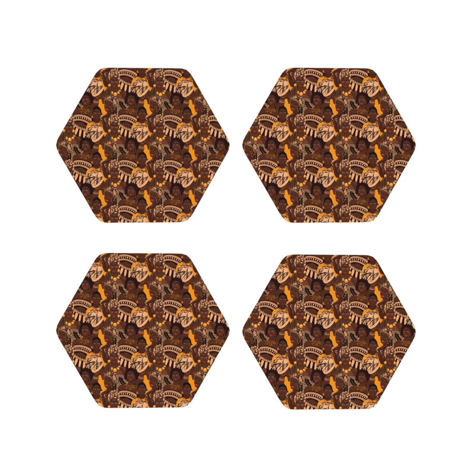 Honeii Beautiful Ethnic African Women Print Leather Coaster Set of 4 ...