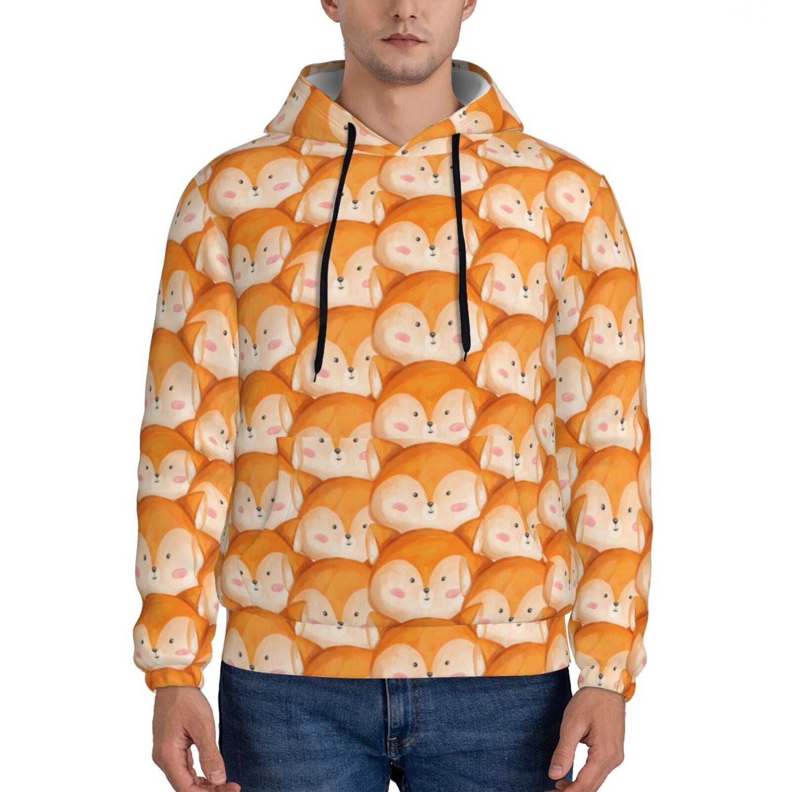 Honeii Beautiful Fox A Pattern Mens Hoodies Men's Loose Sleeve ...