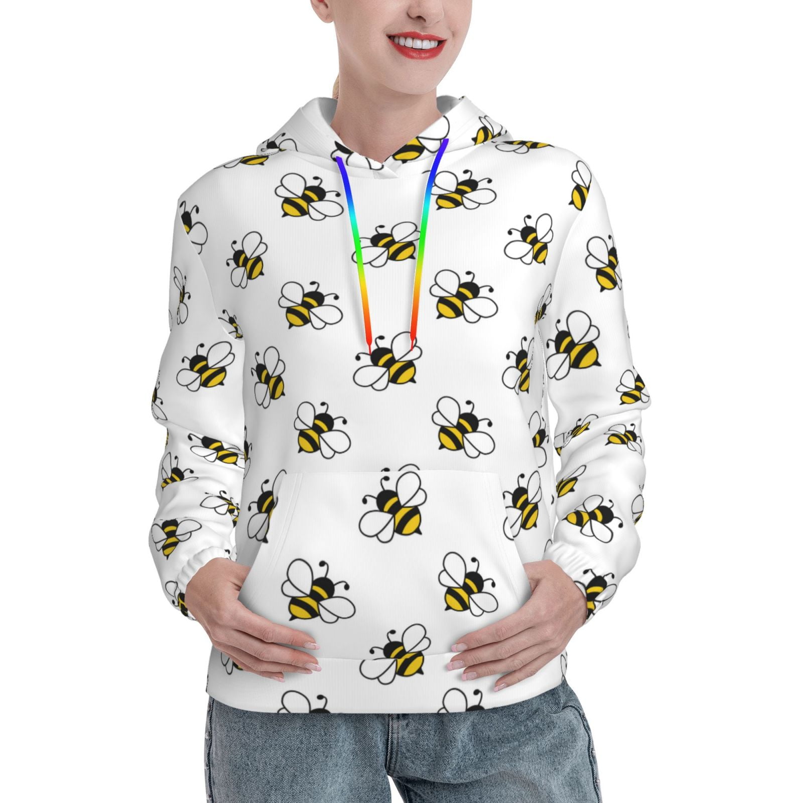 Honeii Bee Pattern Womens Oversized Hoodies Long Sleeve Sweatshirts ...