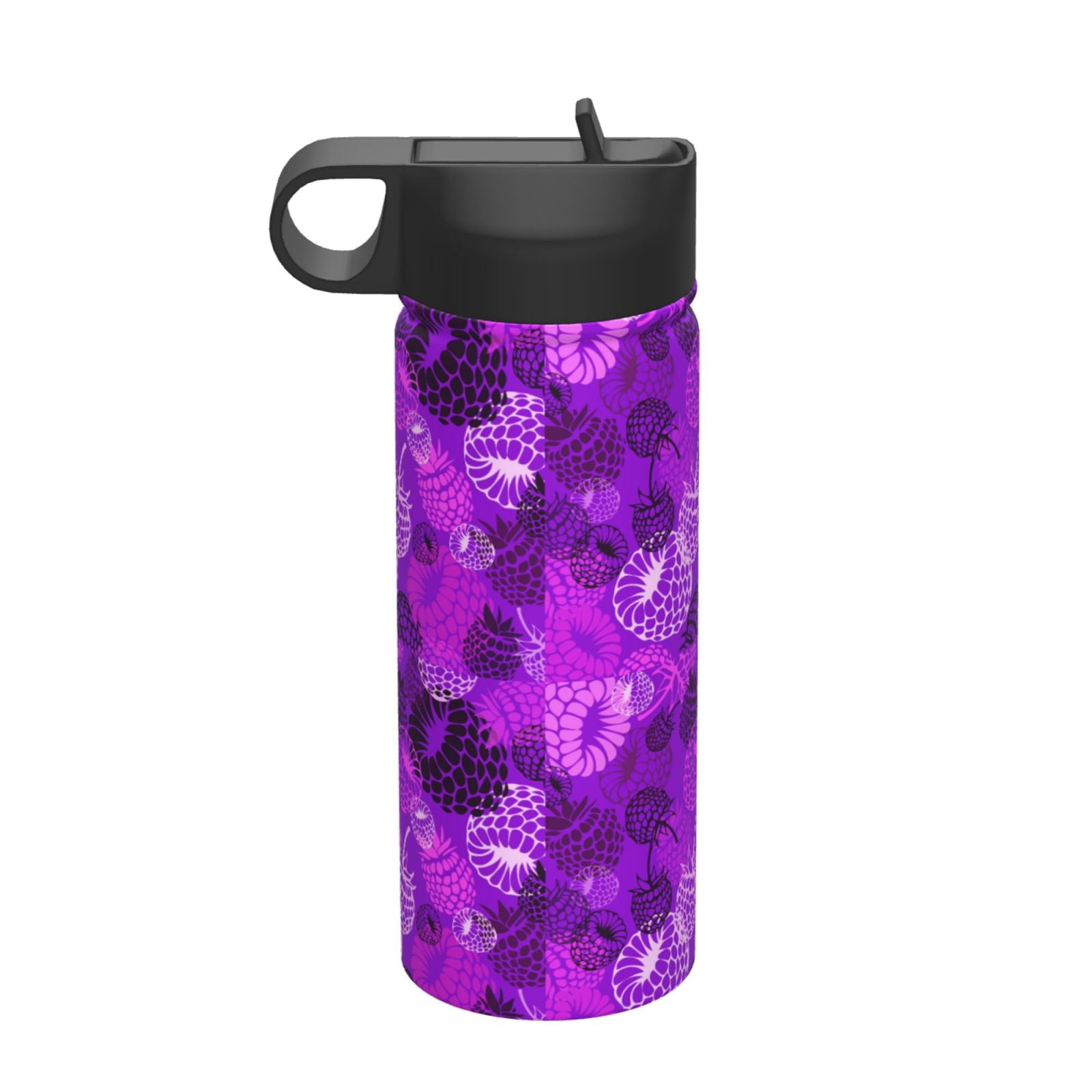Honeii Berry Raspberry Print 18 oz Insulated Water Bottle with Straw ...
