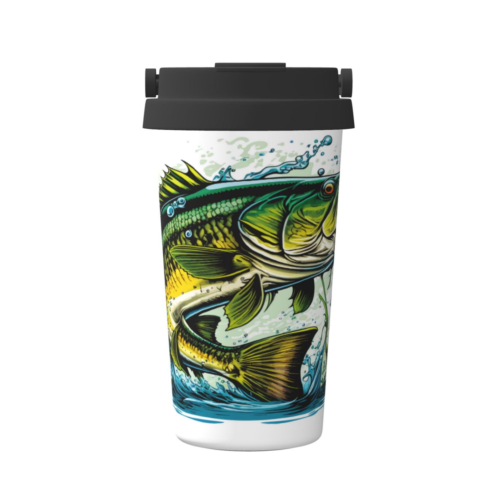 Honeii Big bass fish Print Travel Coffee Mug Insulated Coffee Cup with ...