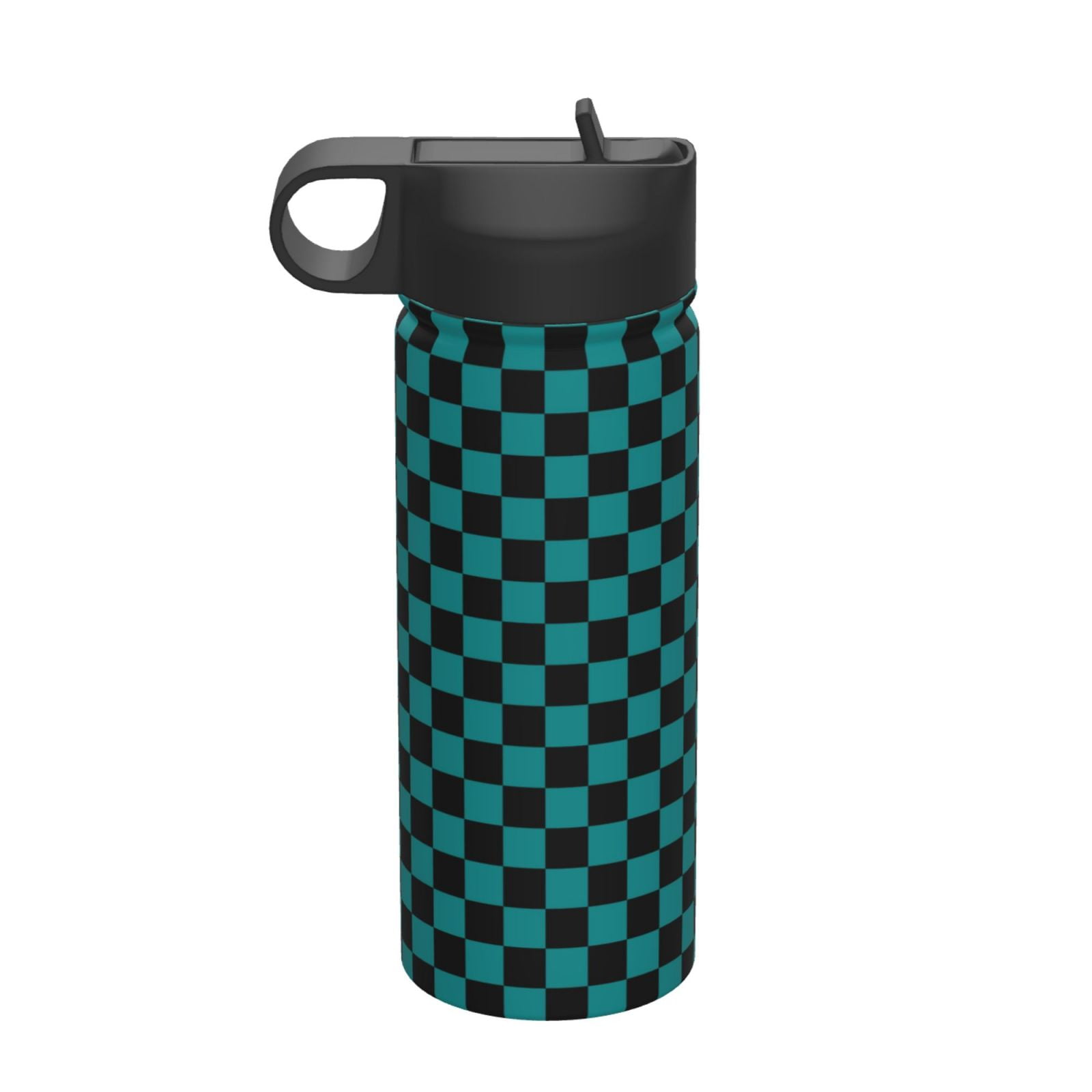 Honeii Black And Teal Checkerboard Print 18 oz Insulated Water Bottle ...