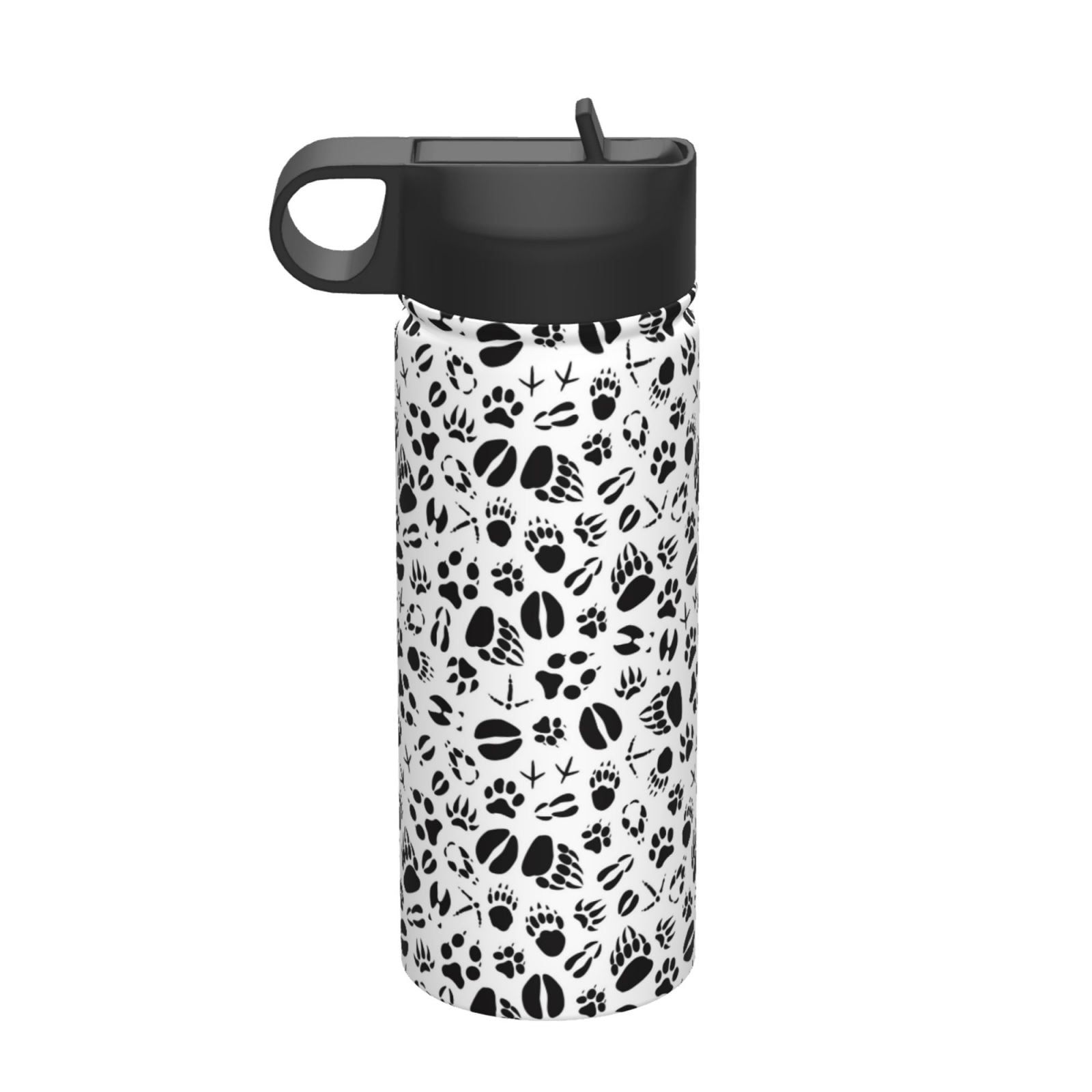 Honeii Black Footprints Print 18 oz Insulated Water Bottle with Straw ...
