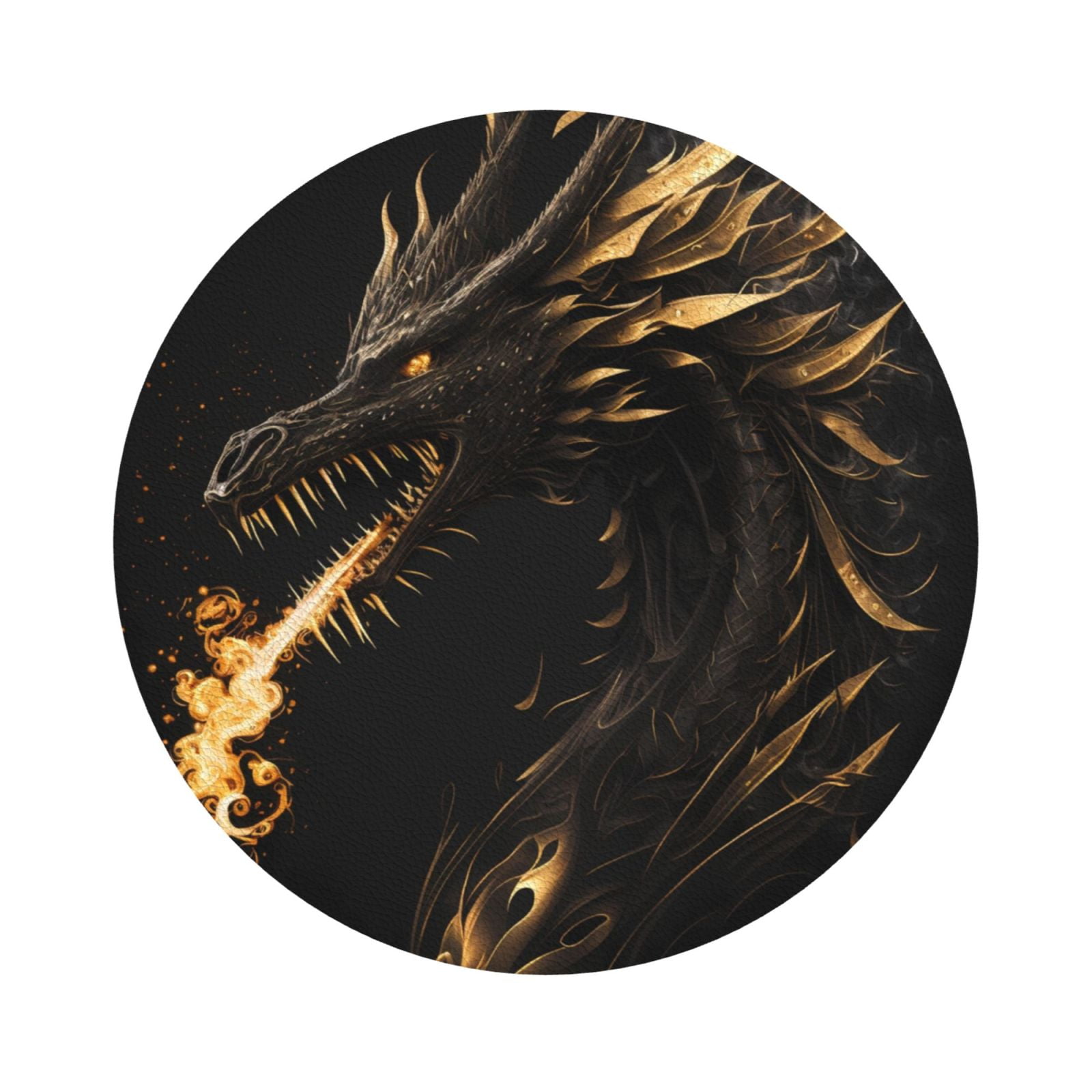 Honeii Black And Gold Fire Dragon Print Leather Coaster Set of 6, Ideal ...