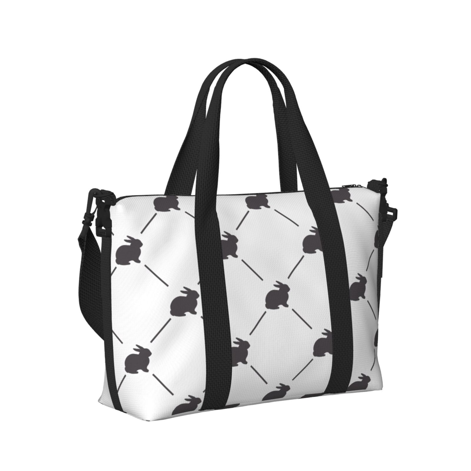 Honeii Black Rabbit Print Hand Travel Bag,Travel Duffle Bag, Waterproof ...