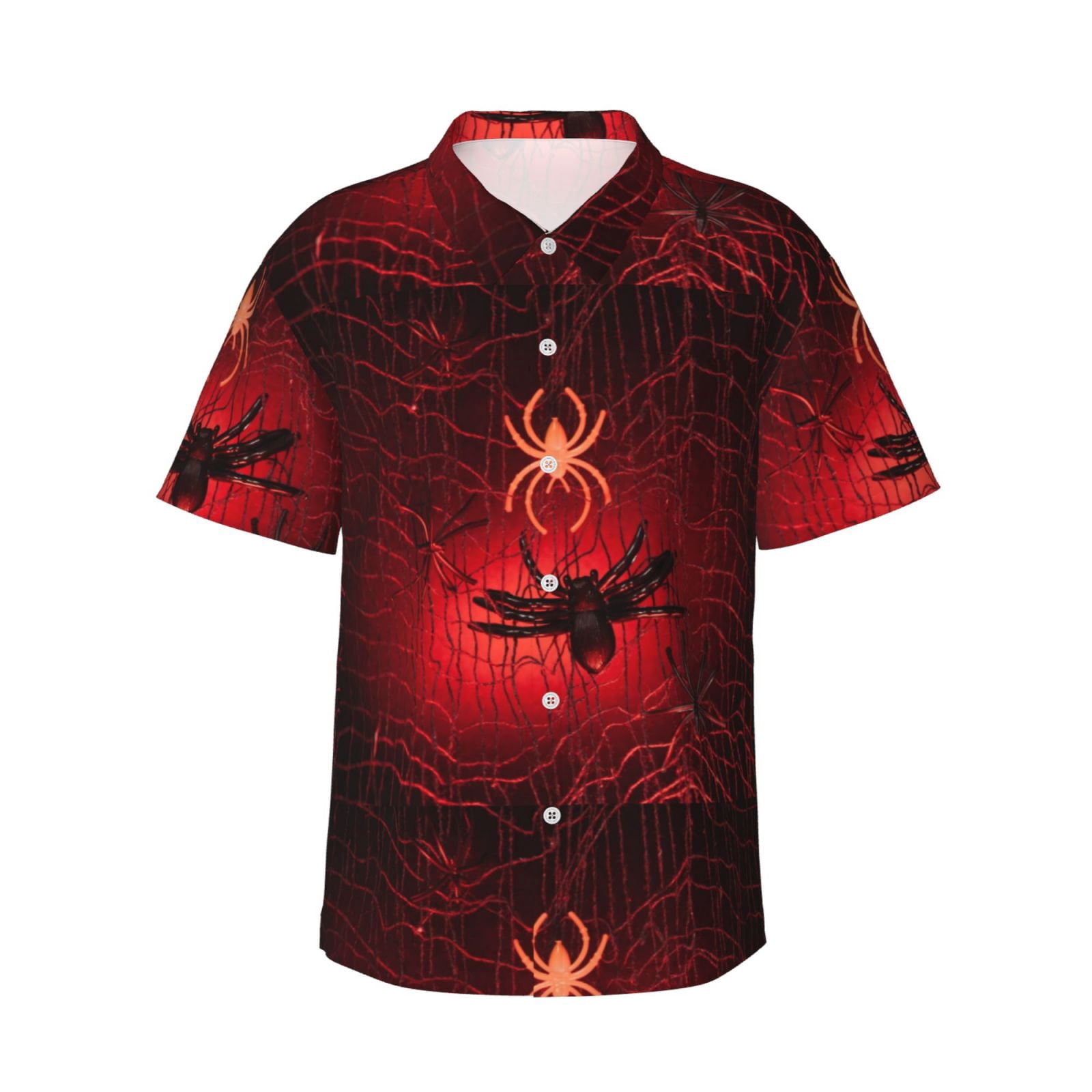 Honeii Black Spider Web With Spiders Print Men’s Hawaiian Shirt,Classic ...