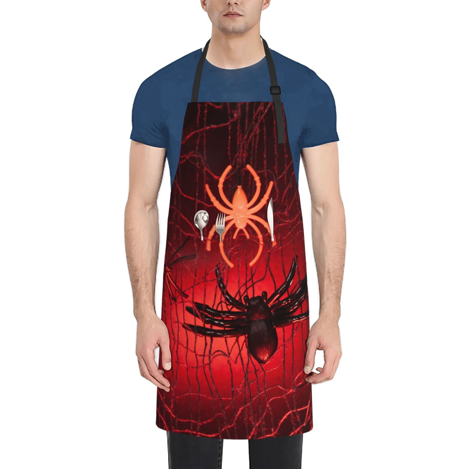 Honeii Black Spider Web With Spiders Print Waterproof Apron, Adjustable ...
