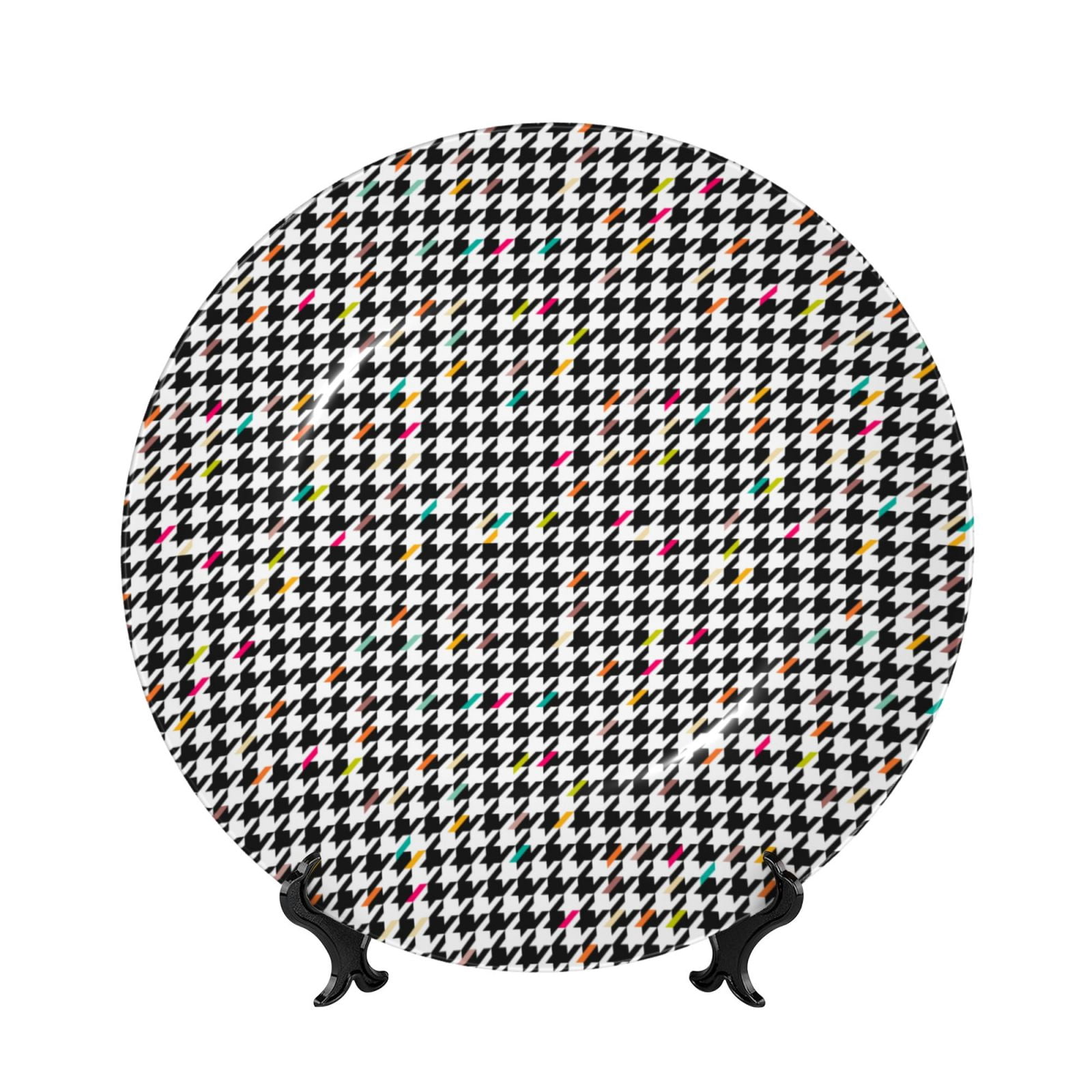Honeii Black And White Houndstooth Print Elegant Bone China Decorative ...