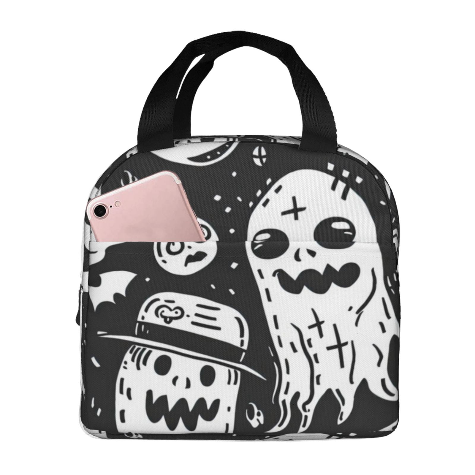 Honeii Black White Spooky Ghosts Print Lunch Bag Women, Lunch Box Lunch ...