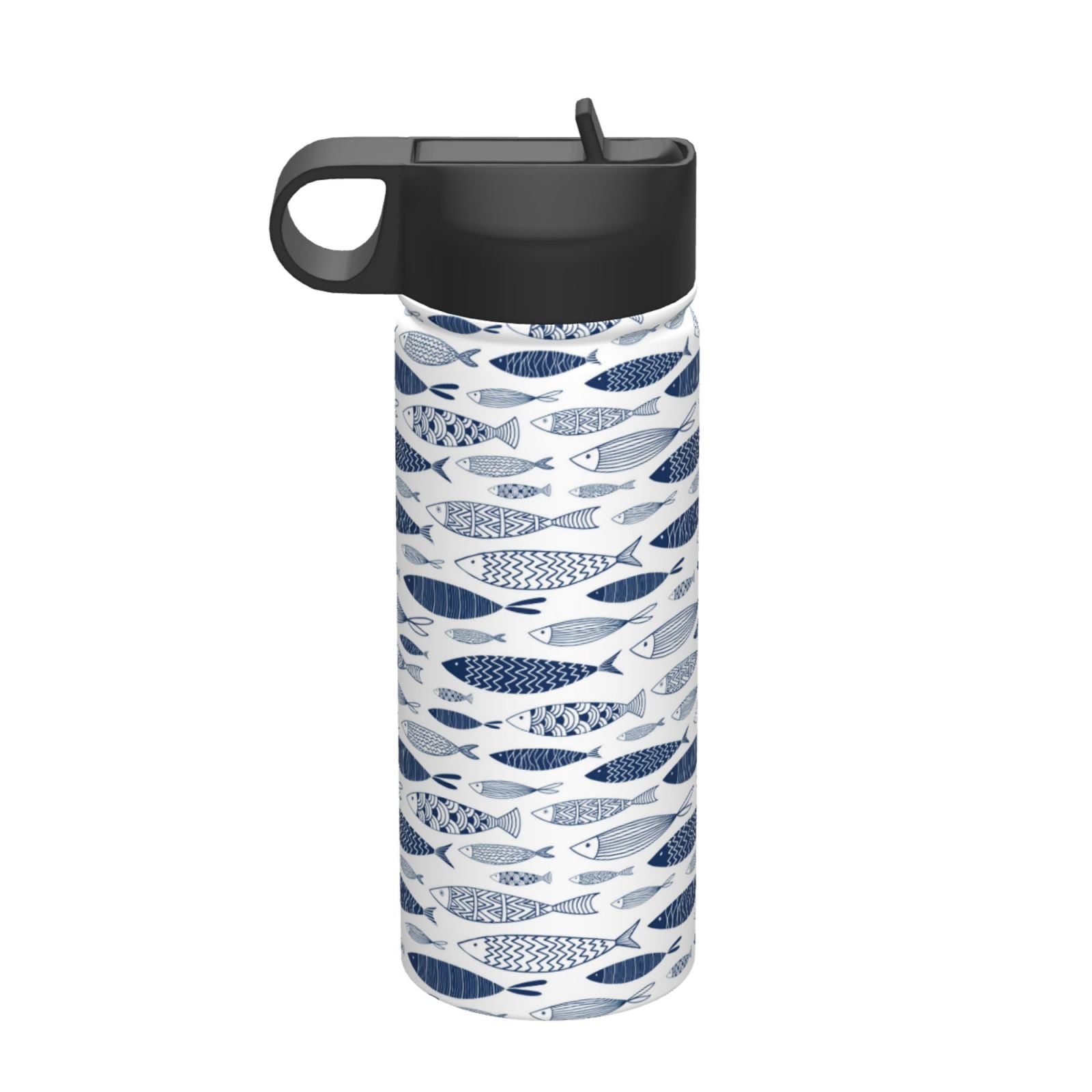 Honeii Blue Fish Print 18 oz Insulated Water Bottle with Straw Lid ...