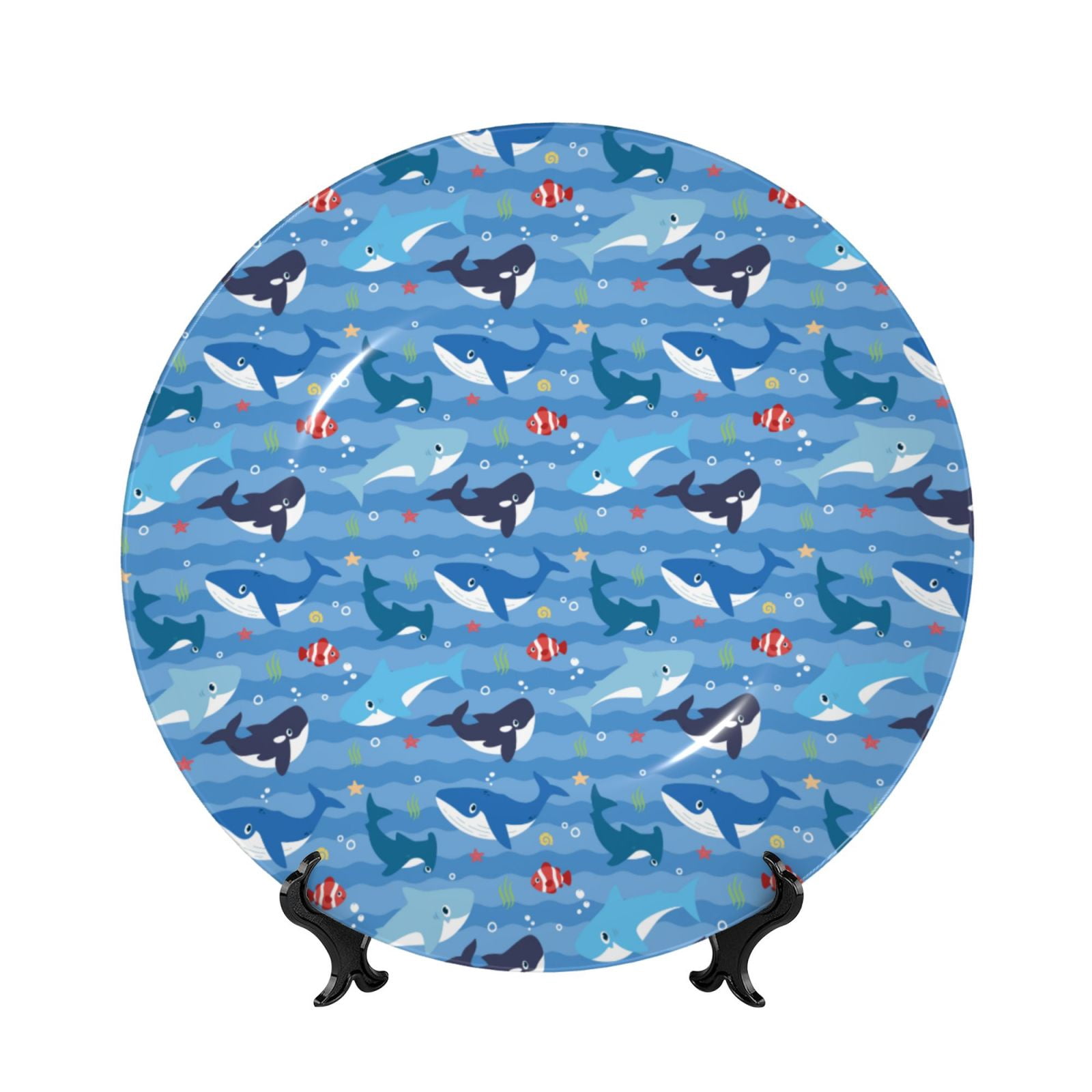 Honeii Blue Fish Print Elegant Bone China Decorative Plate, Porcelain ...