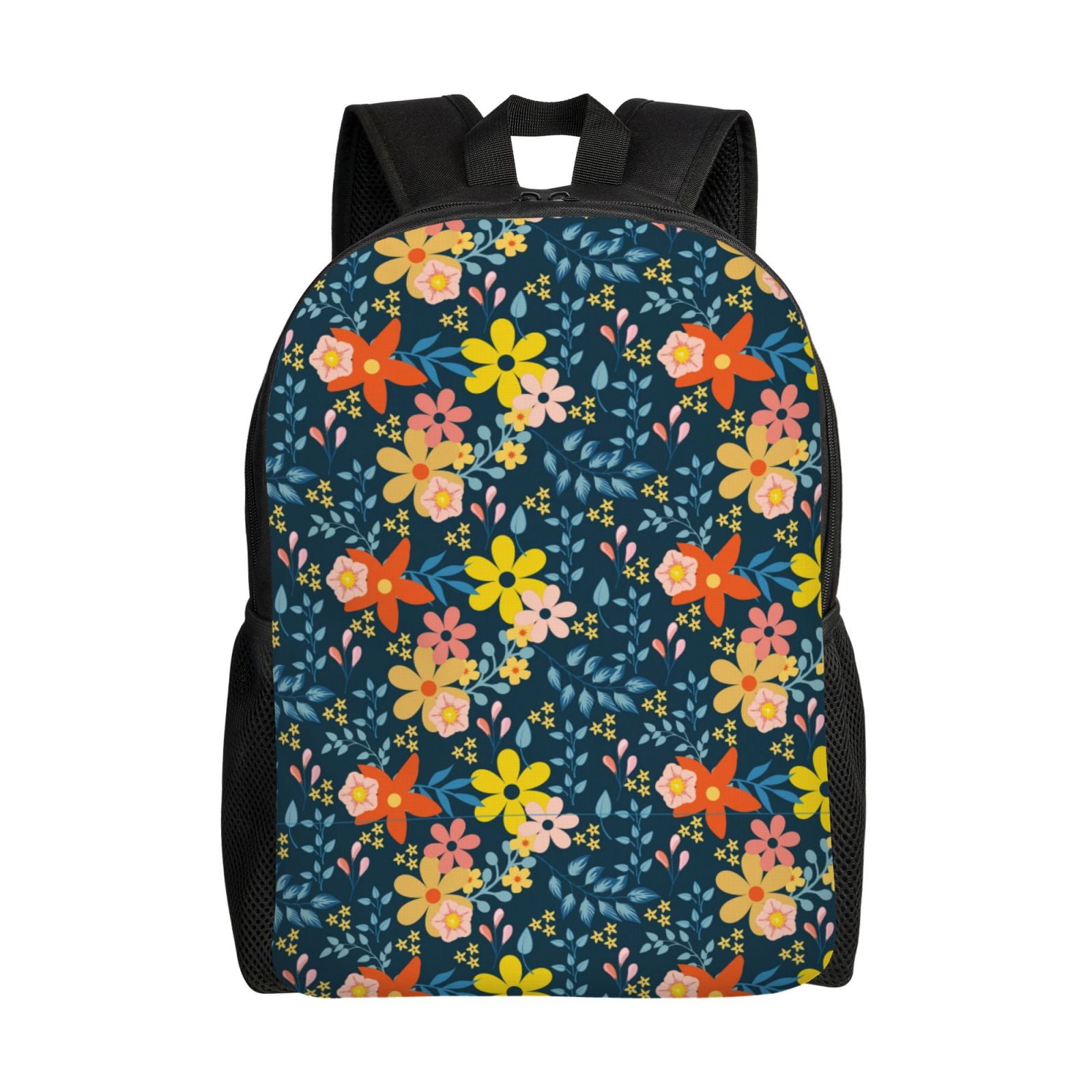 Honeii Blue Floral Print Laptop Backpack for Work, College, Travel ...