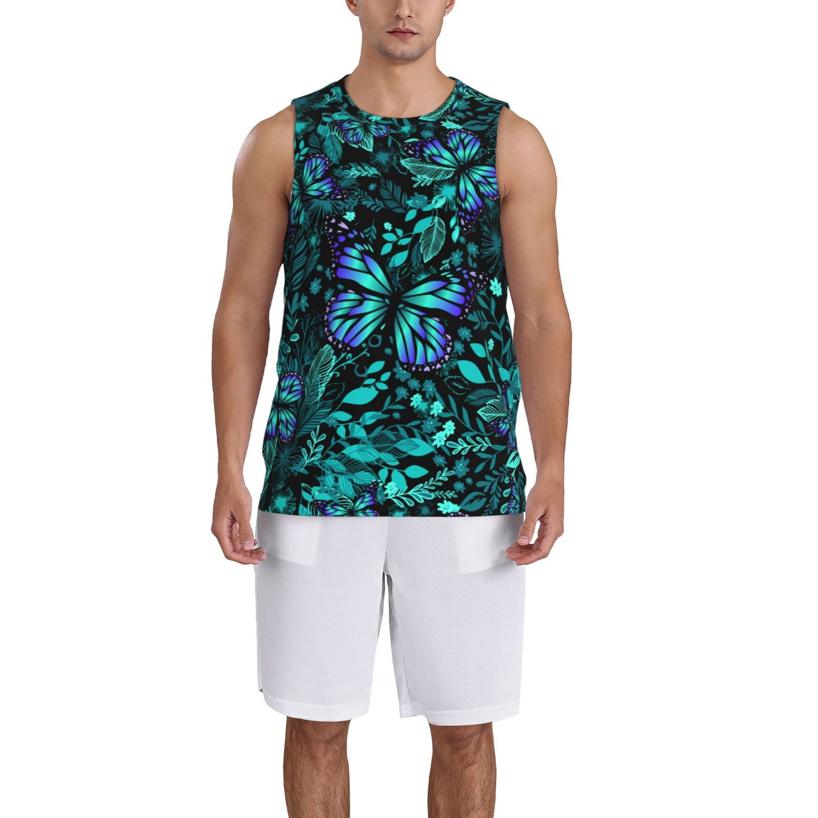 Honeii Blue Floral with Butterflies print basktball shirt for men and ...
