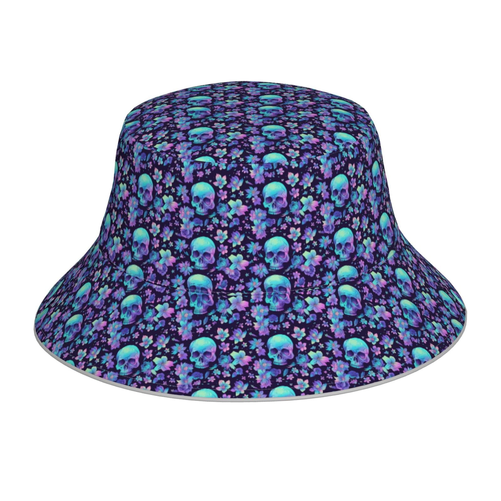 Honeii Blue Flower Skull for Unisex Bucket Hat Waterproof Rain Hat ...