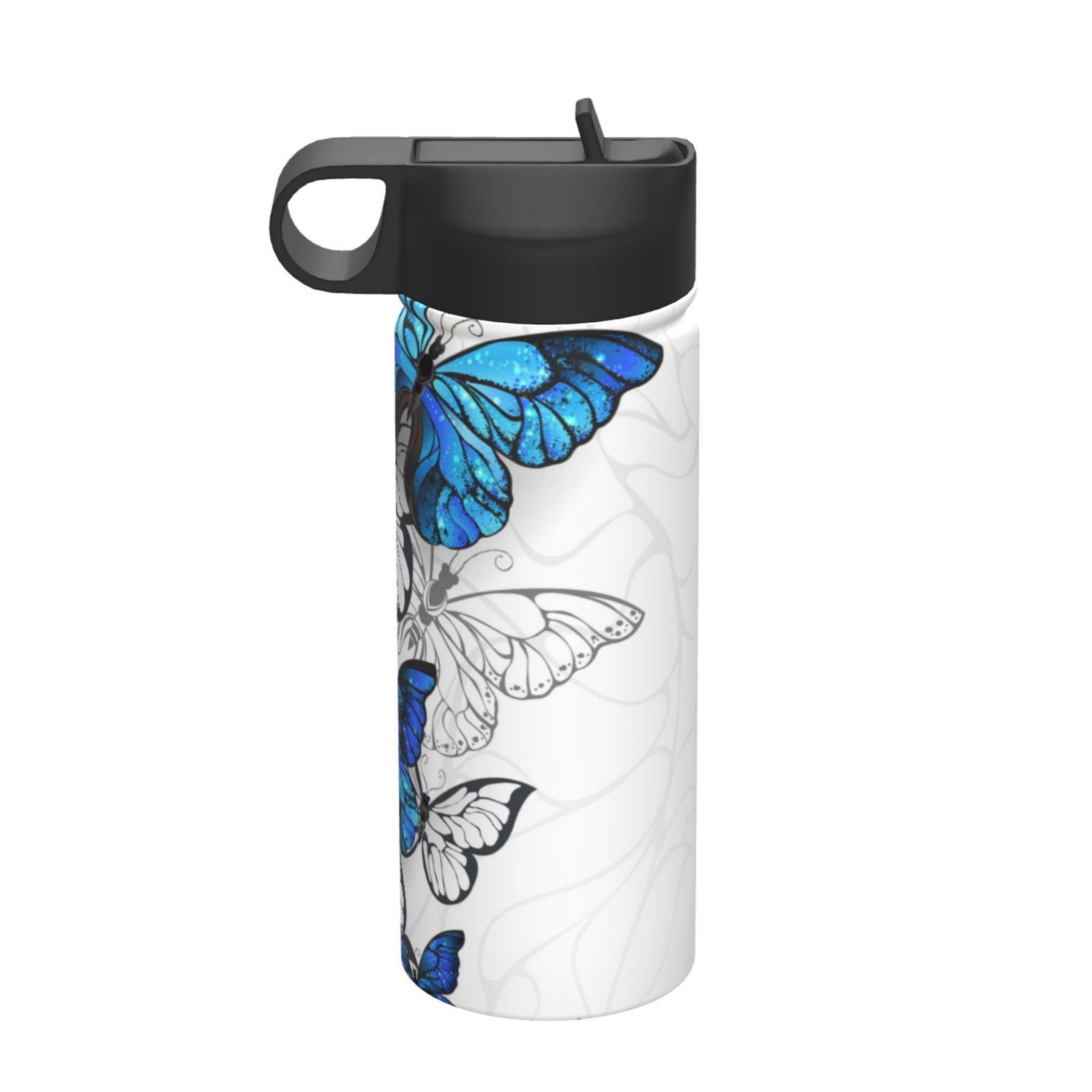 Honeii Blue Flying Butterflies Print 18 oz Insulated Water Bottle with ...