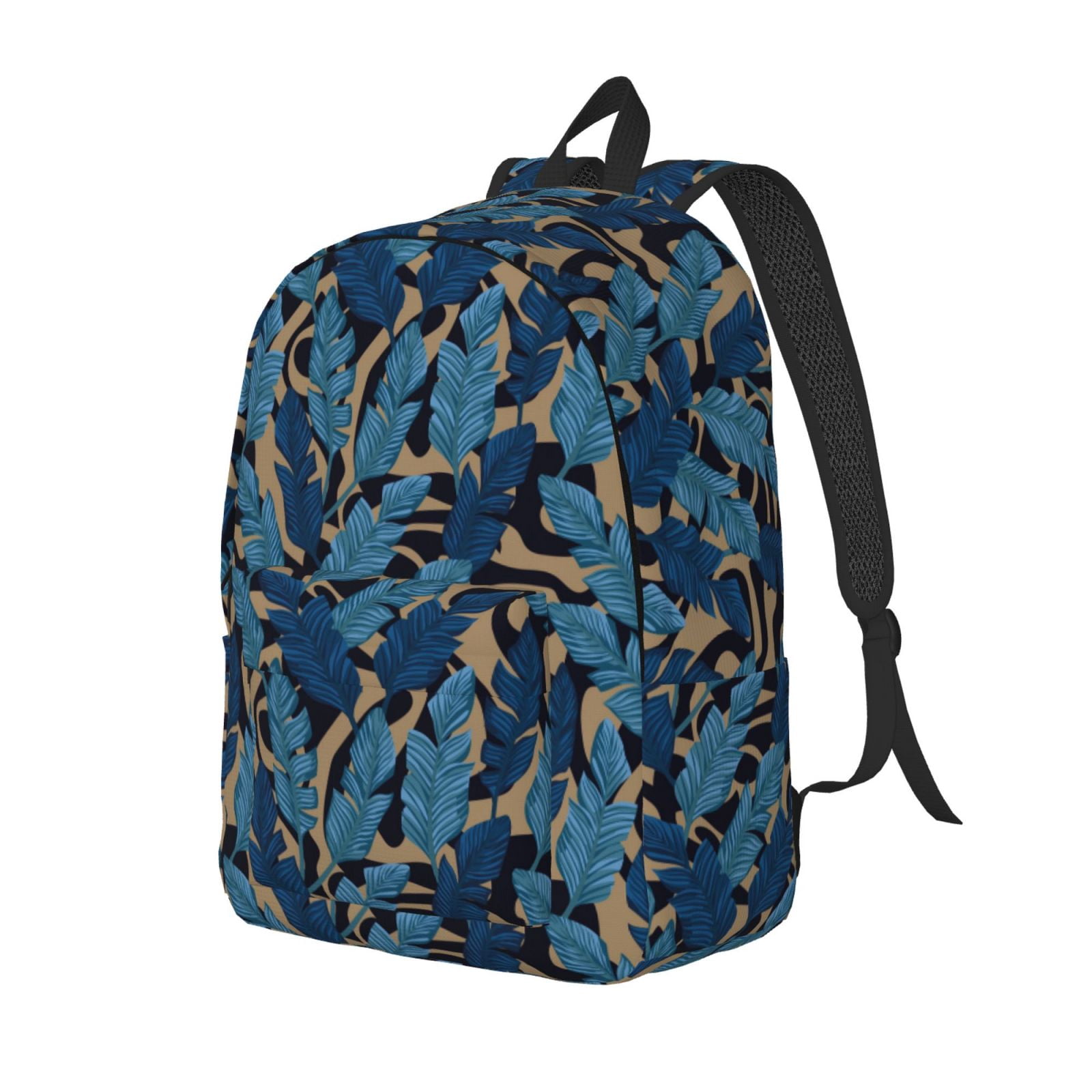 Honeii Blue Leaves A Print Canvas Backpack for School & Outdoor,Laptop ...